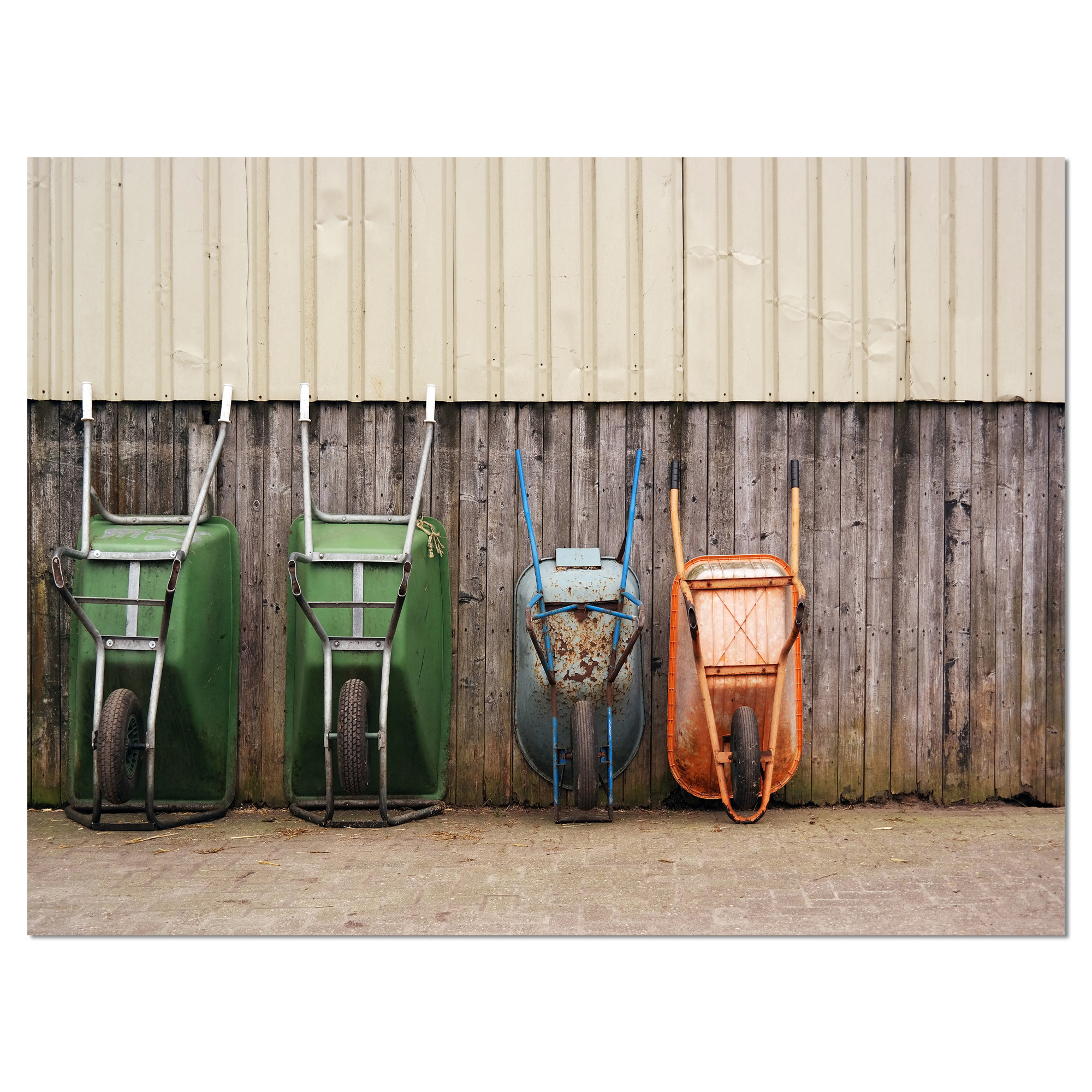 Design Art Row of Wheelbarrows - Wrapped Canvas Photograph Print ...
