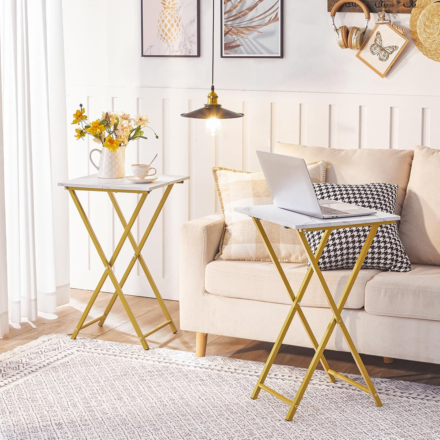 Everly Quinn Folding TV Tray Tables, Set Of 2 Wooden TV Tray, Portable ...