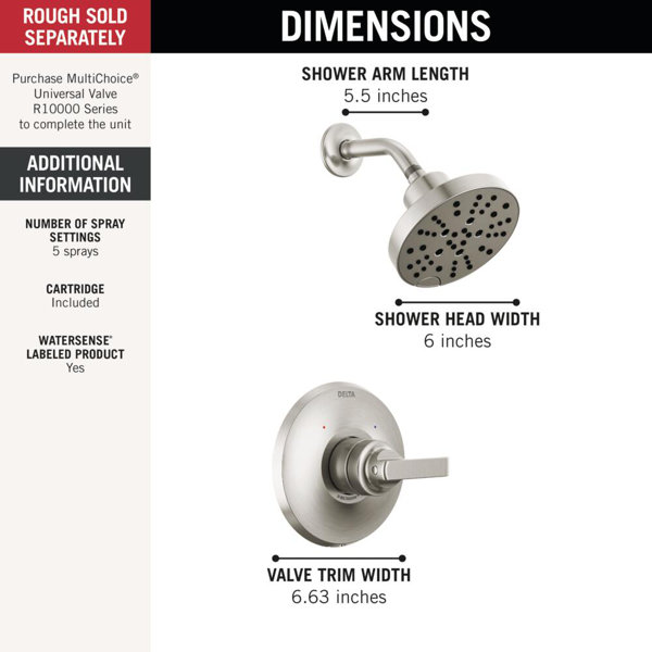 Delta Tetra Shower Faucet Trim Kit, Shower Faucet Set, Shower Head and ...