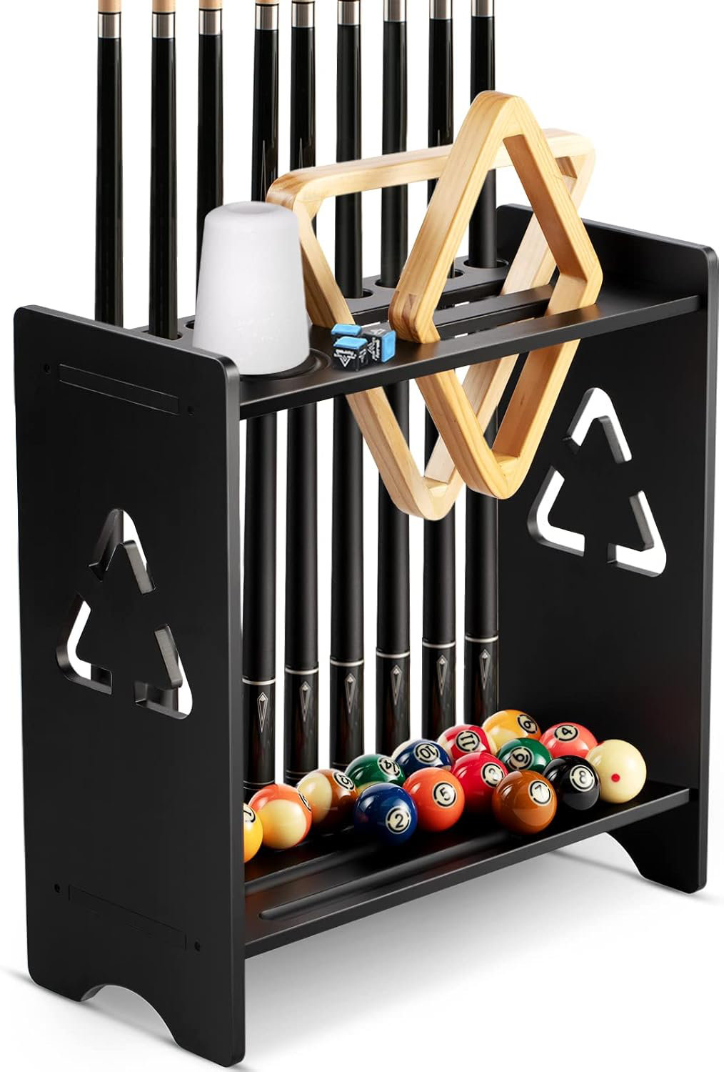 yitesiUSA Billiards Pool Cue Rack Oak Solid Wooden Holds 9 Cues And ...