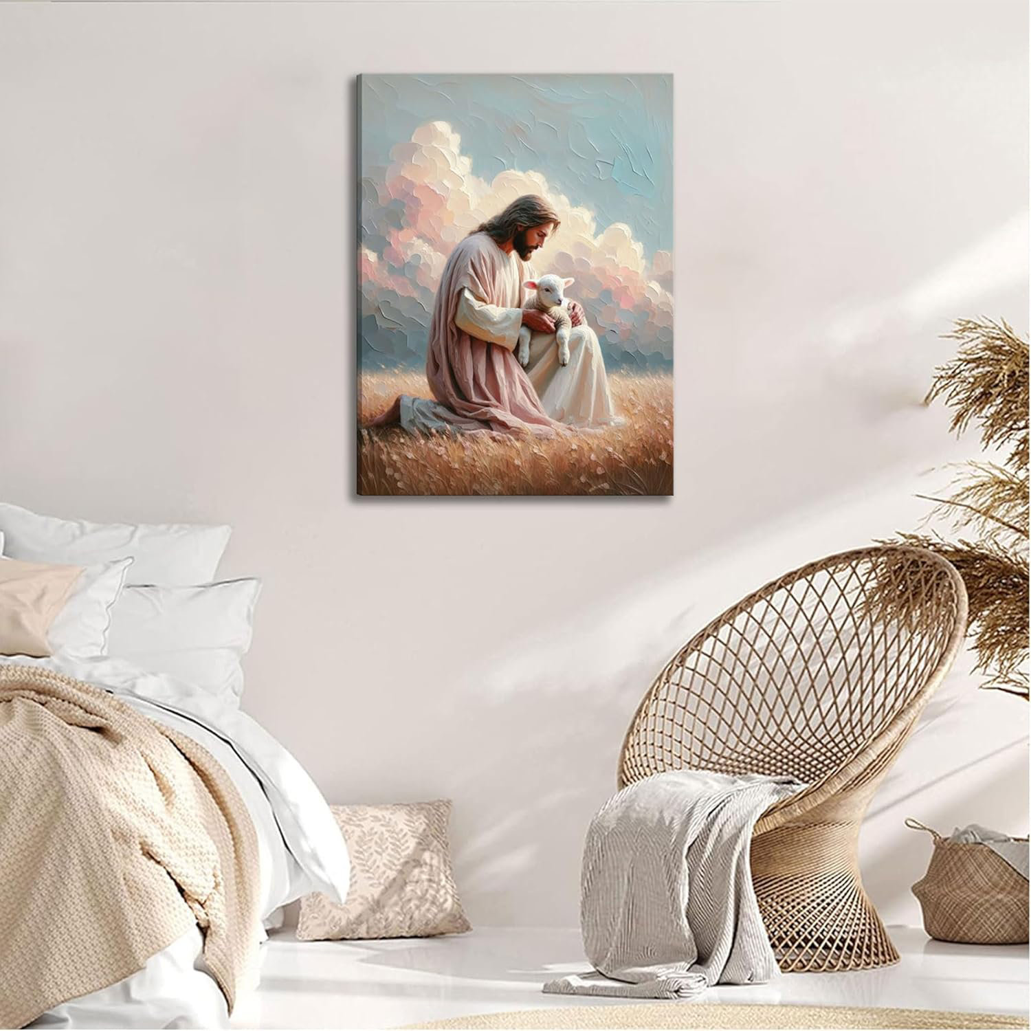 Astoria Grand Jesus And Lamb Canvas Wall Art Jesus Christ The Good Shepherd Wall Decor Picture ...