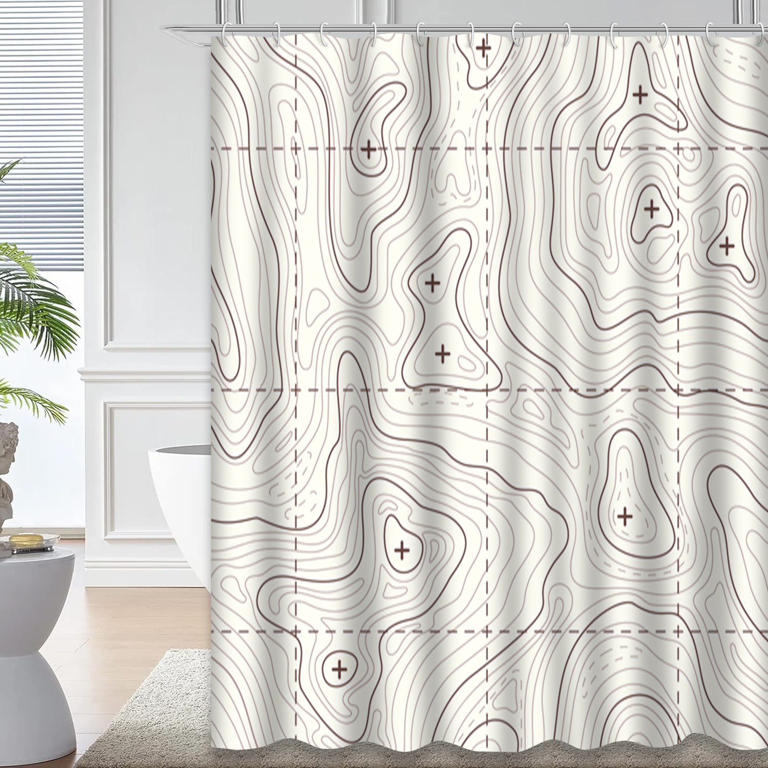 East Urban Home Contour Map Waterproof Shower Curtain,Topography Line ...