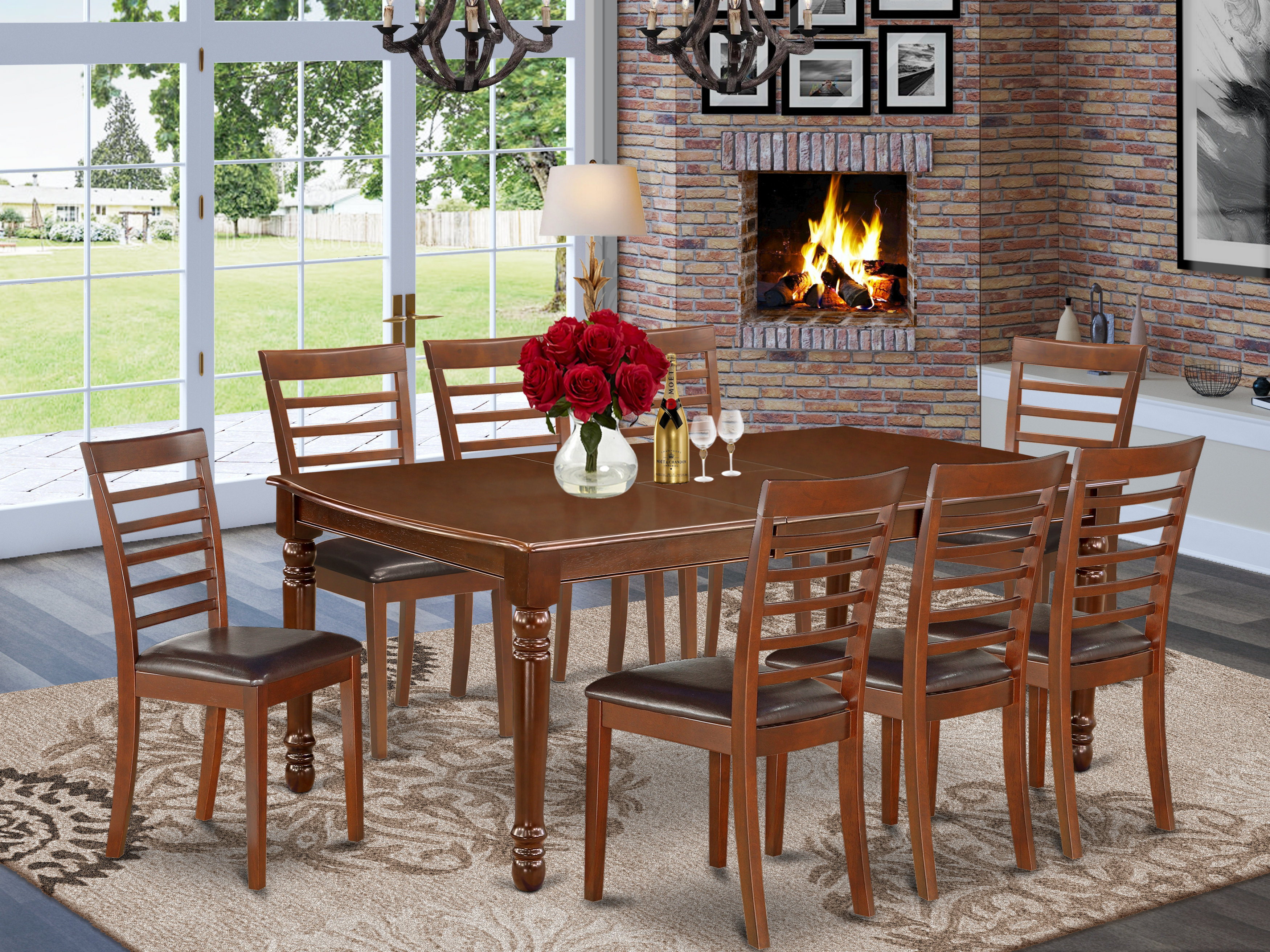 Alcott Hill® Leta 9 - Piece Extendable Rubberwood Solid Wood Dining Set ...