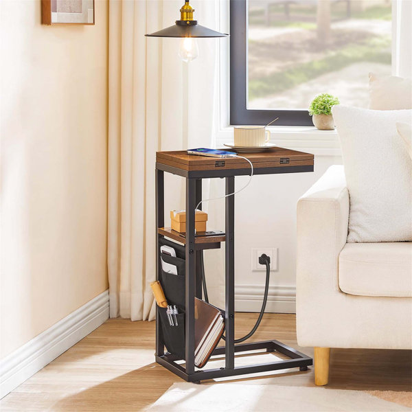 17 Stories Foldable C Shaped Side Table With Charging Station And ...