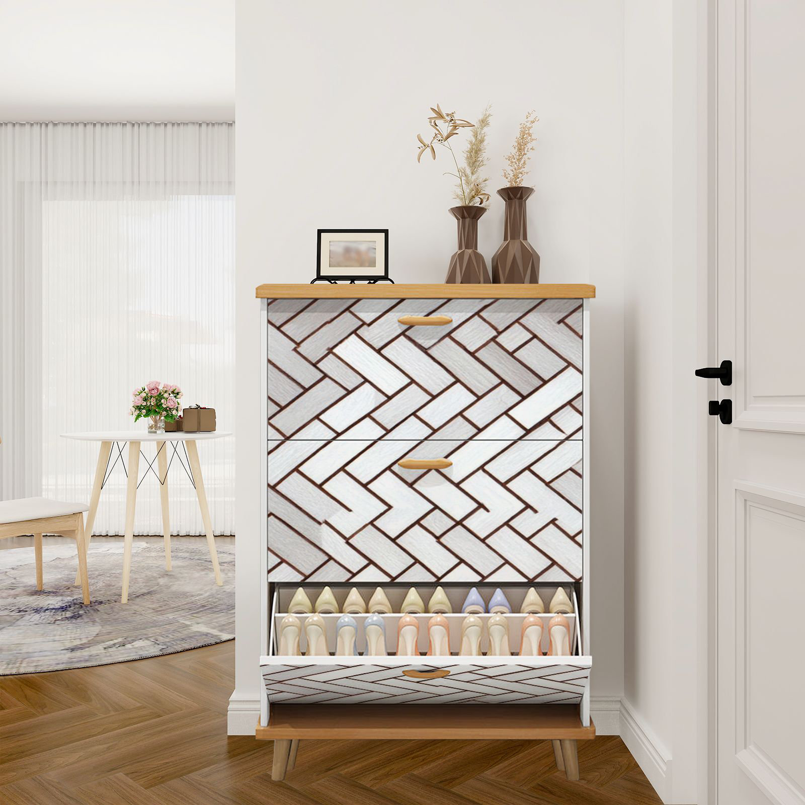 East Urban Home Shoe Storage Cabinet with 3 Flip Drawers for ...