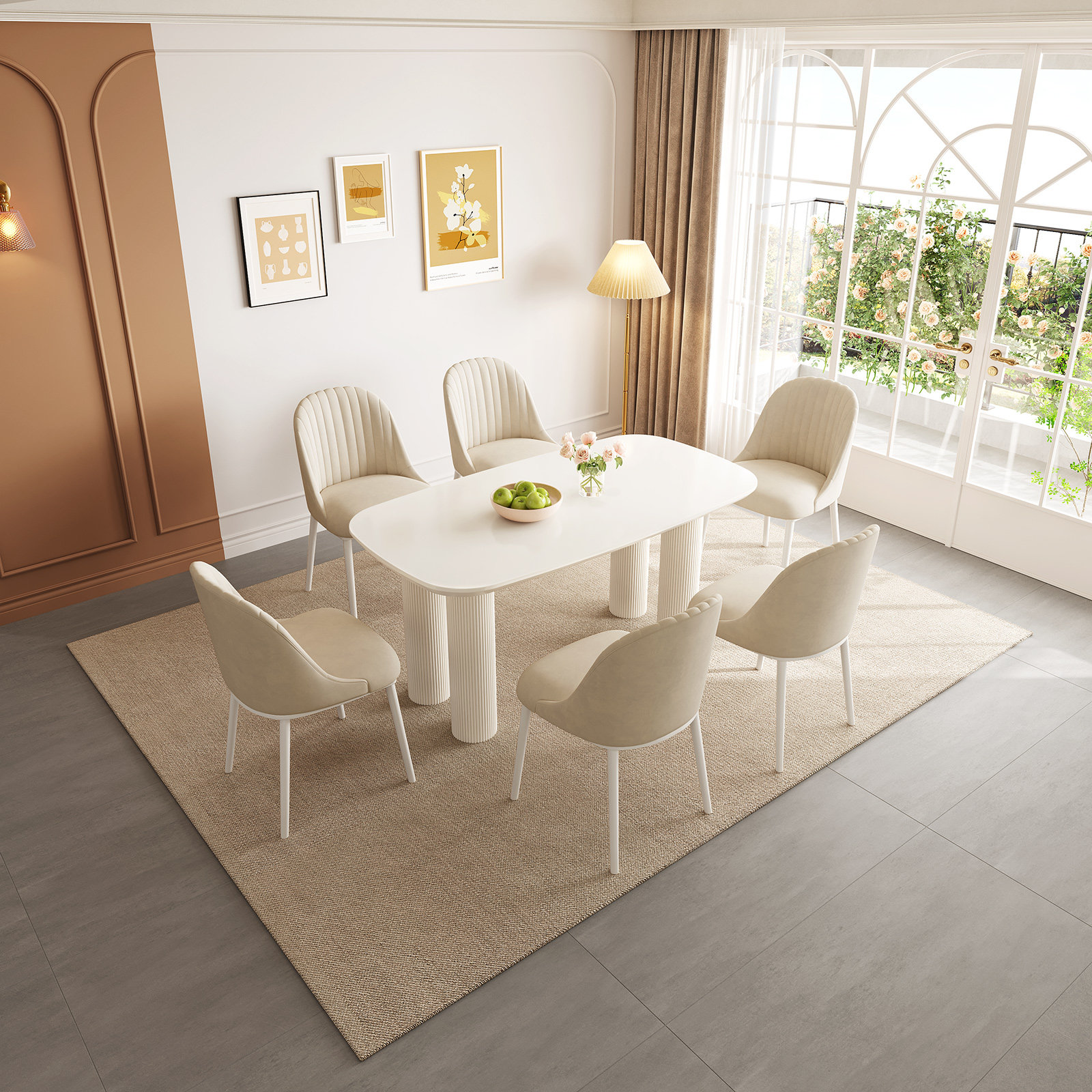 George Oliver Cream White Rectangle Dining Table Set,Modern Kitchen ...