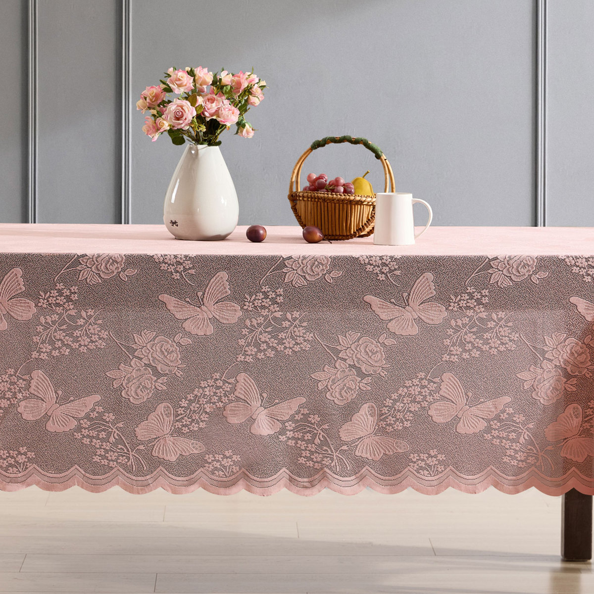 August Grove® Dearia Floral Lace Fabric Tablecloth, Lace Fabric Table ...