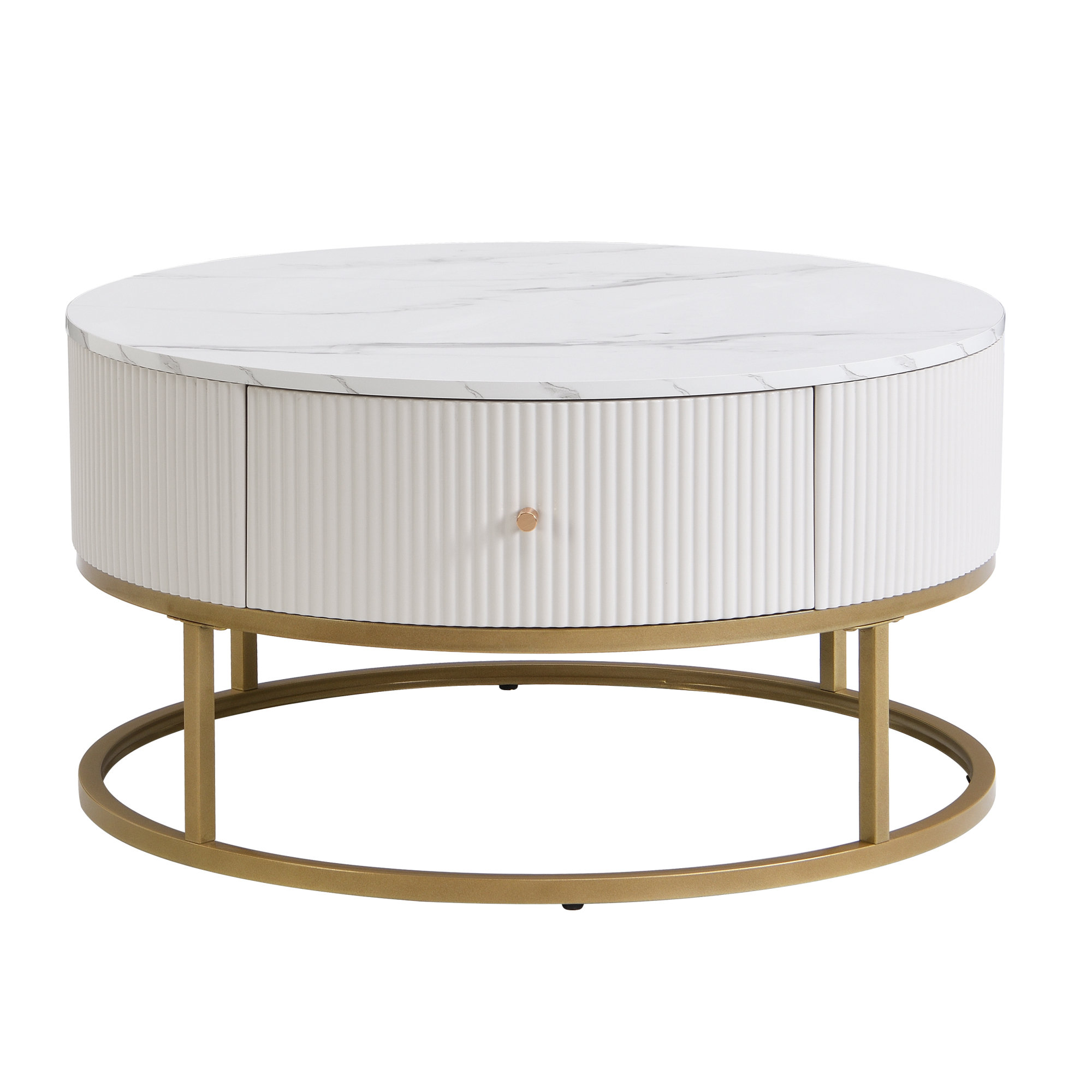 Mercer41 Modern 31.5 Inch Round Coffee Table With Drawers For Living ...