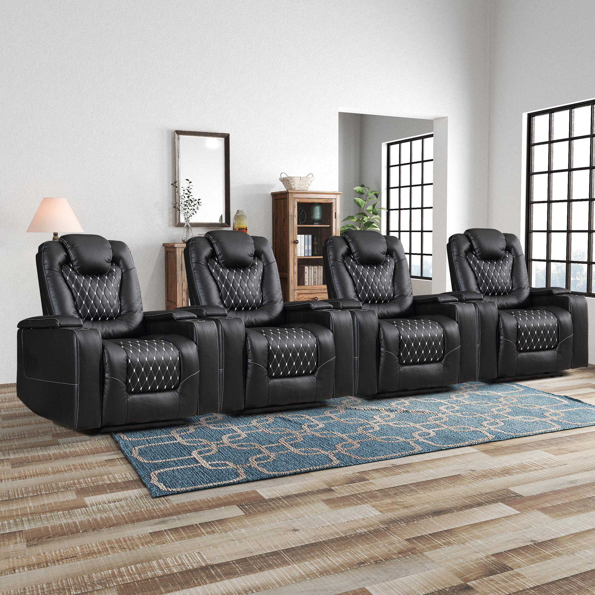 Latitude Run® Dartee 35.04'' Luxury Faux Leather Home Theater Individual Seat Recliner With Cup ...