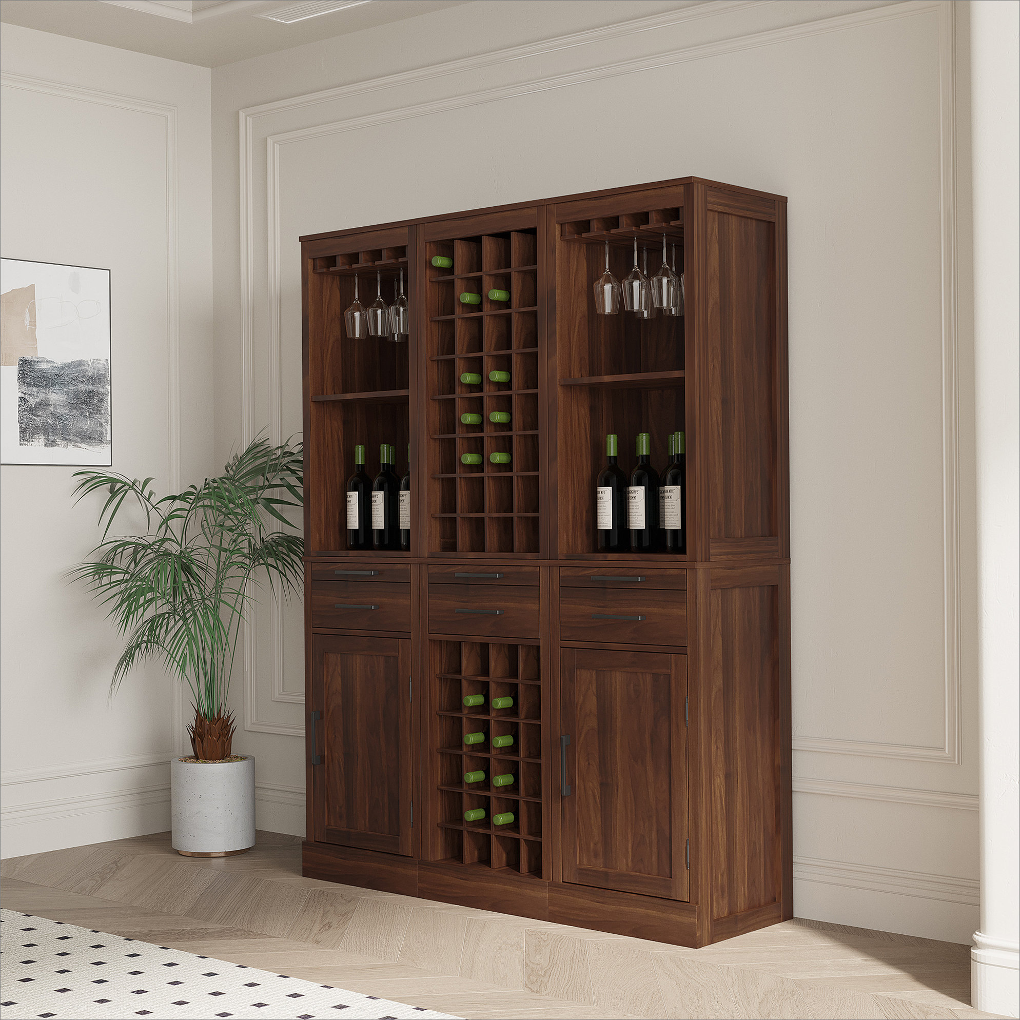 Winston Porter Brown walnut colour modular wine bar Cabinet with ...
