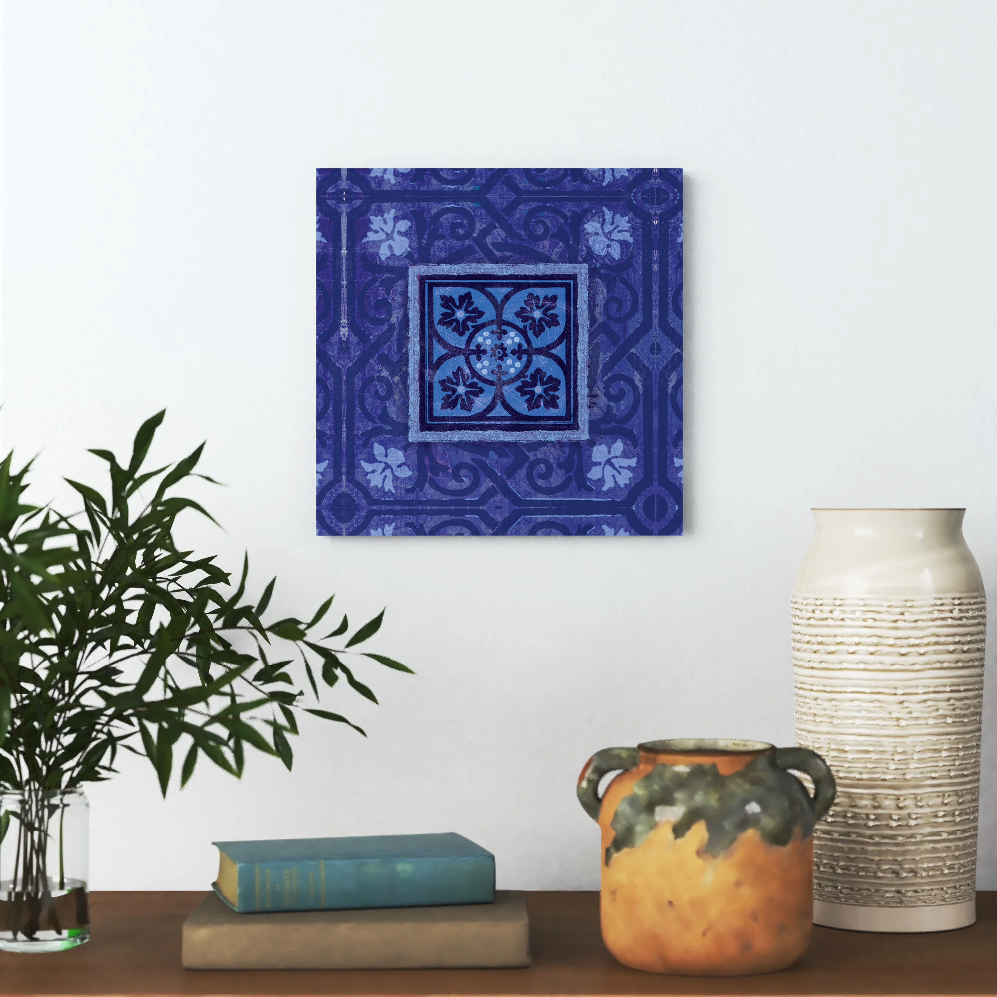 Three Posts™ Bold Blue Tile - Wrapped Canvas Painting Print | Wayfair
