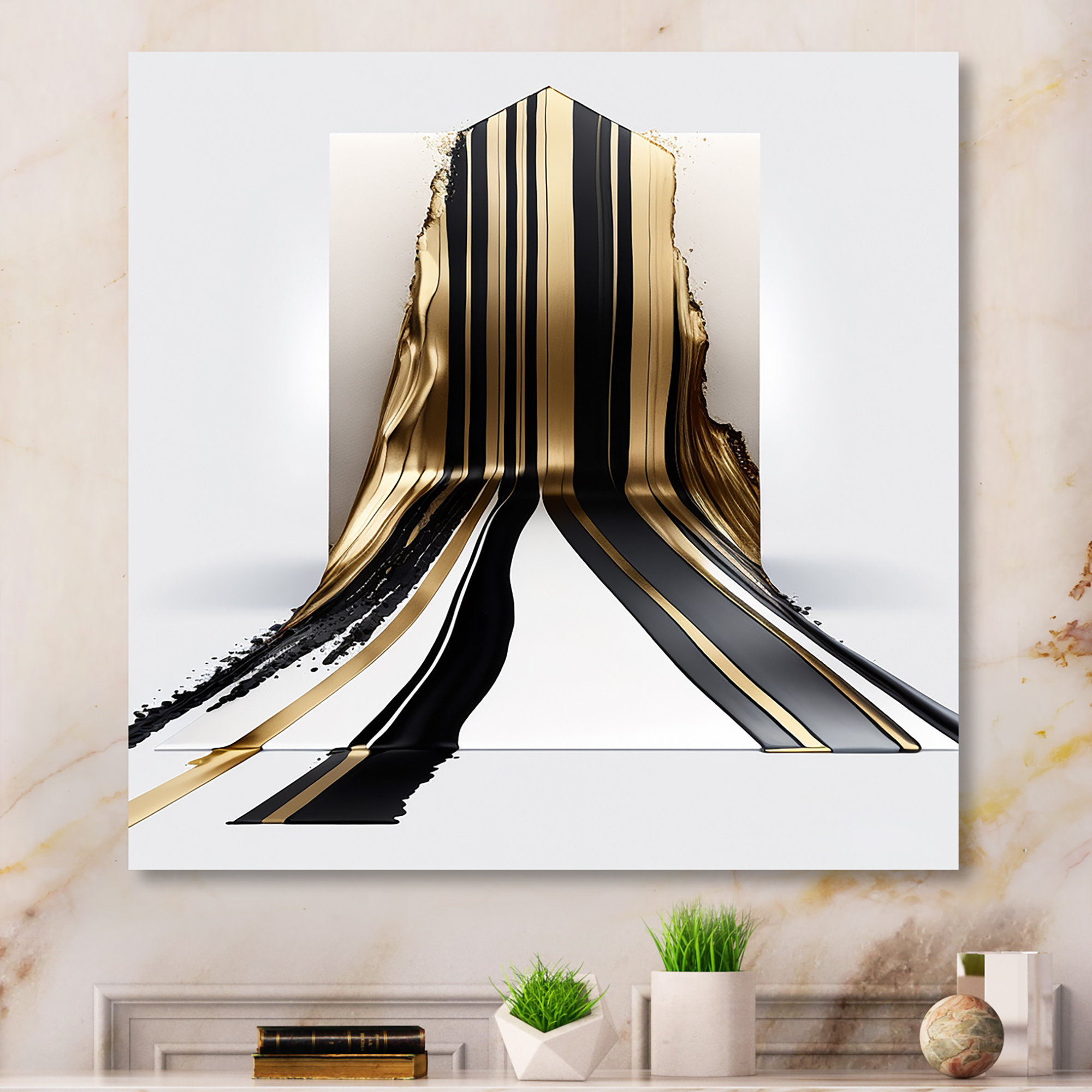Ivy Bronx Black and Gold Cubic Expression V - Graphic Art on Canvas ...