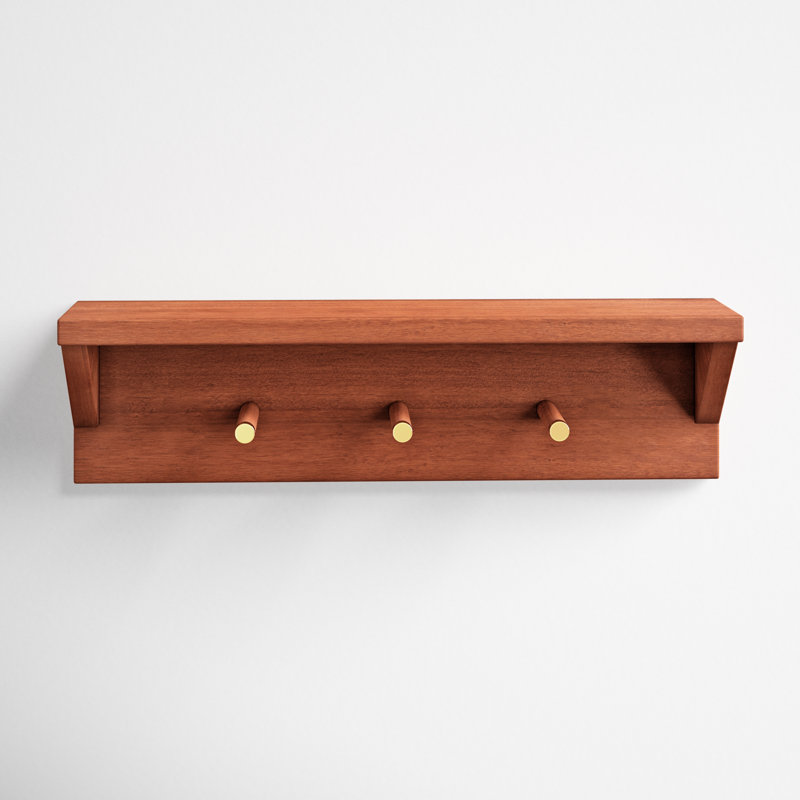 Joss & Main Raelynn Poplar Solid Wood Floating Shelf with Hooks ...