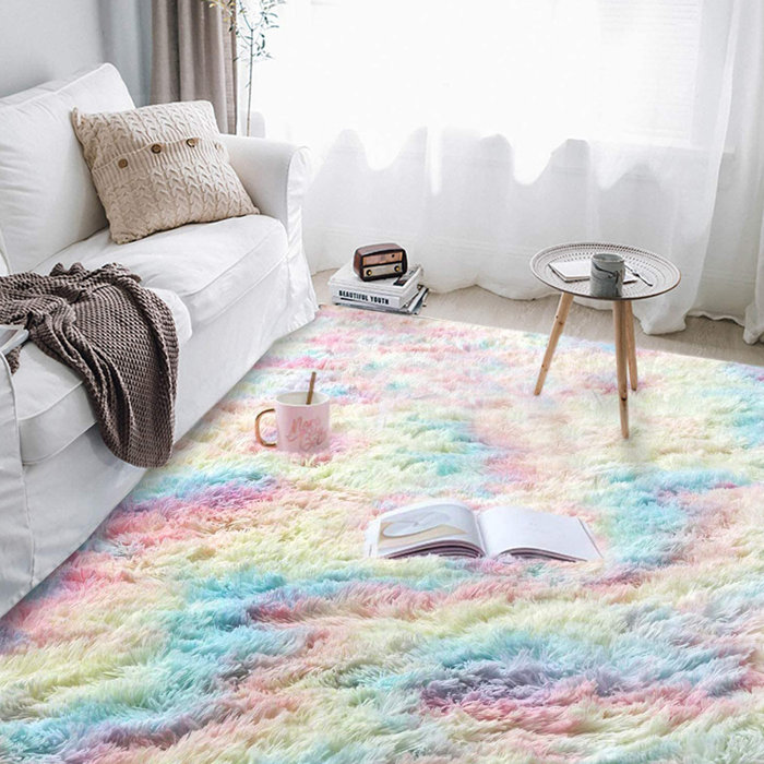 Everly Quinn Shag Faux Fur Rainbow Rug & Reviews | Wayfair