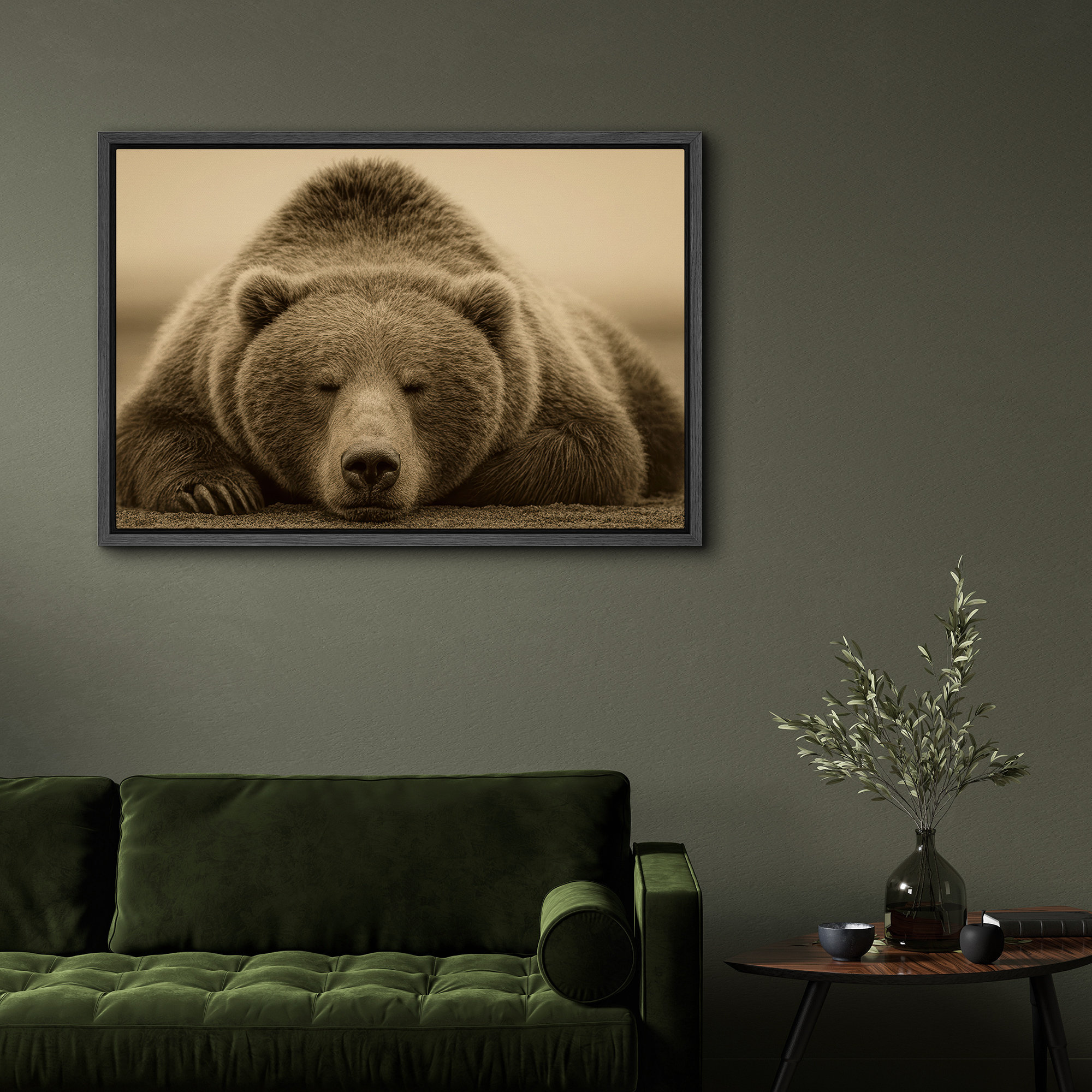 IDEA4WALL Sleeping Brown Bear Sepia Wildlife Rustic Lodge Decor ...