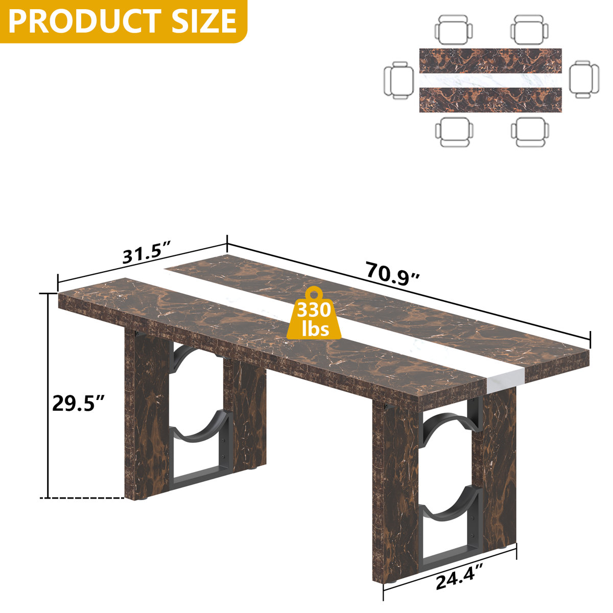 Ebern Designs 71 Inch Large Rectangular Dining Table For 6-8 People ...