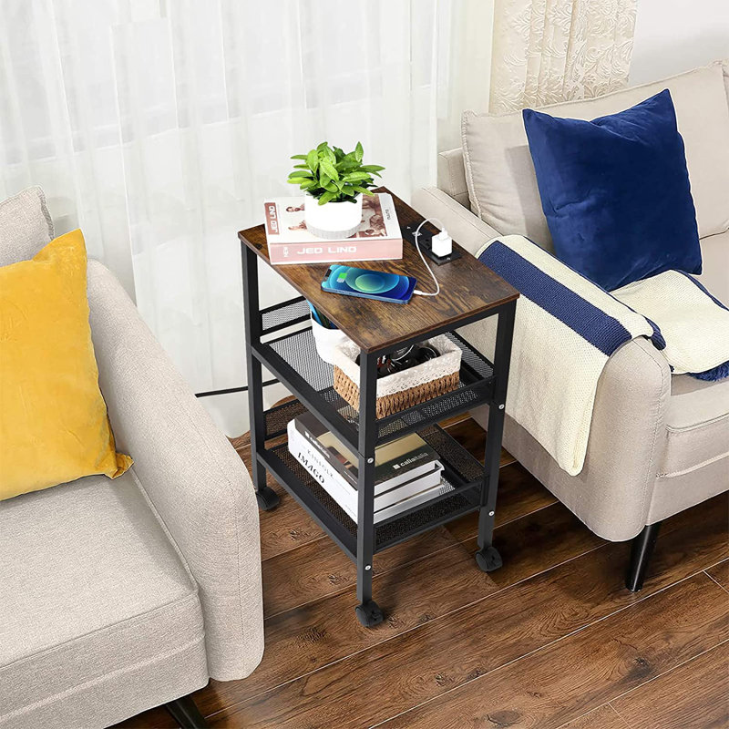 17 Stories Wheel End Table with Storage and Built-in Outlets | Wayfair