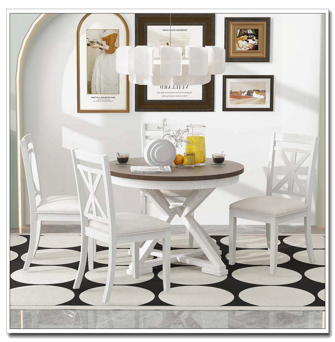 Lark Manor 4-Person Dining Table Set Extendable Round Table and 4 ...