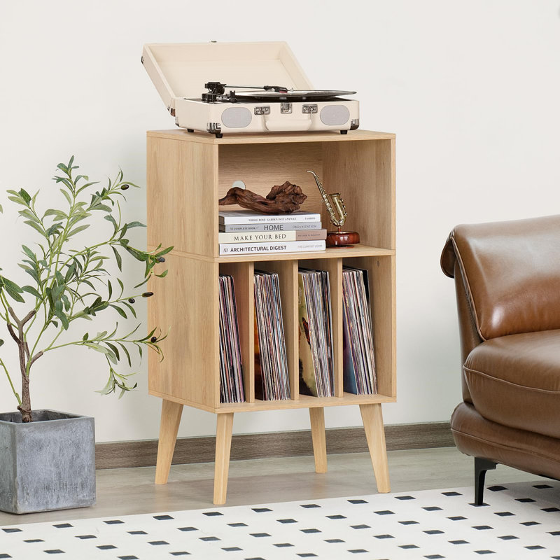 Millwood Pines Walnut Finish Record Player Stand - Solid Wood Mid ...