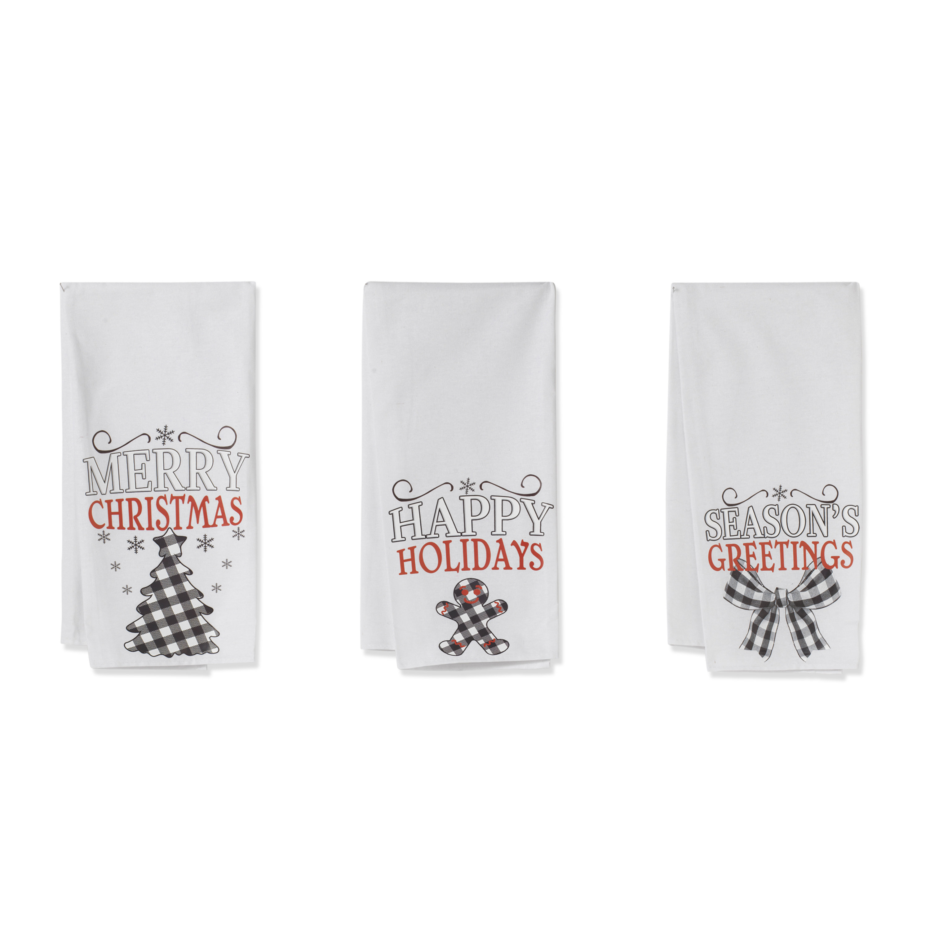 Prep & Savour White Holiday Design Tea Towels Set Of 3 | Wayfair