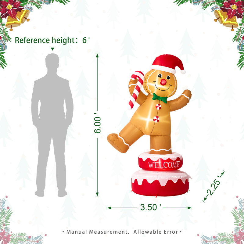 Glitzhome Lighted Rotating Gingerbread Man Inflatable & Reviews | Wayfair