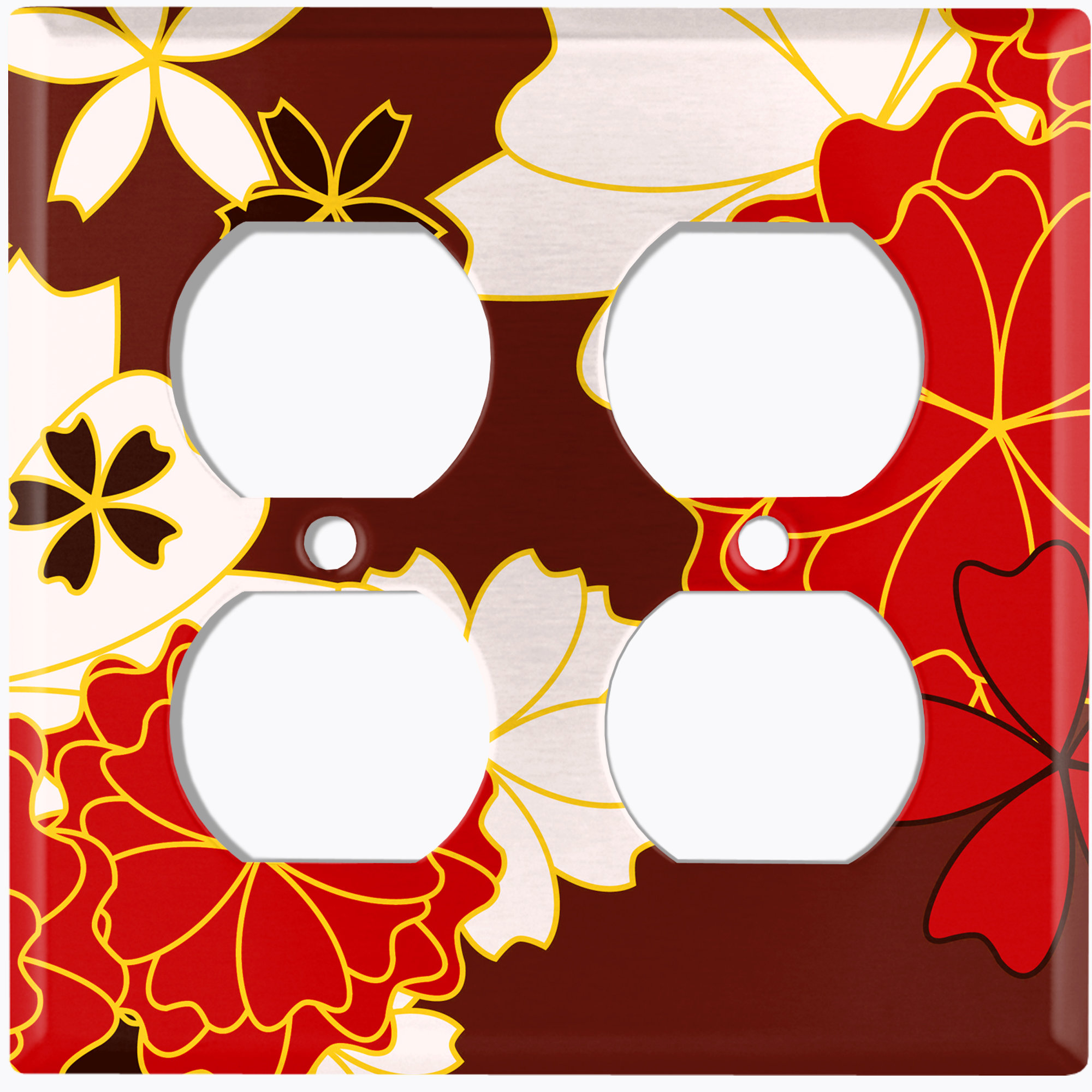 WorldAcc Japanese Red Flower Maroon Black 2 Gang Toggle light Switch ...