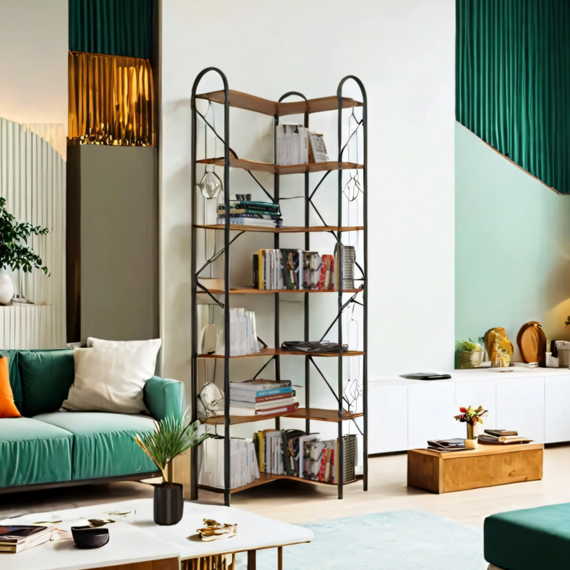 17 Stories Industrial Style Corner shelf Bookshelf Made Of Thick Iron ...