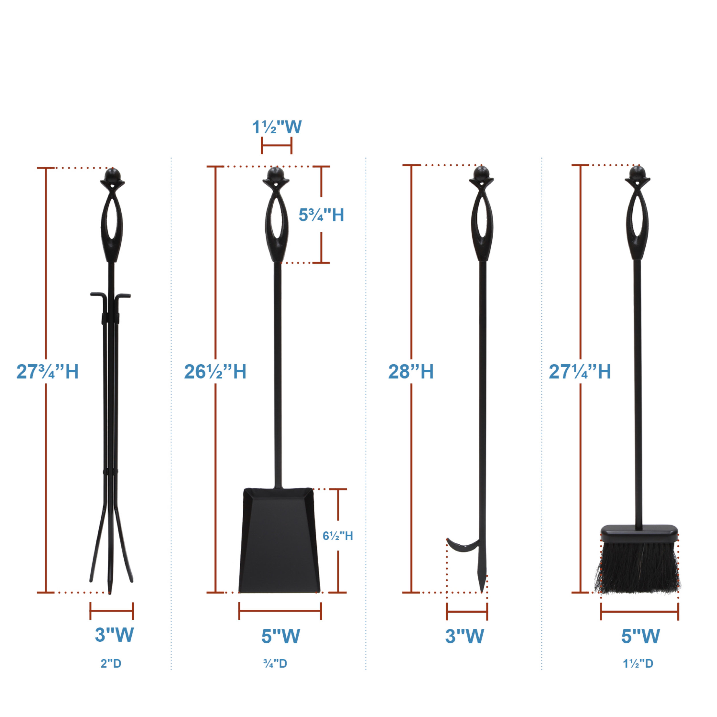Red Barrel Studio® Theia 4 Piece Wrought Iron Fireplace Tool Set ...