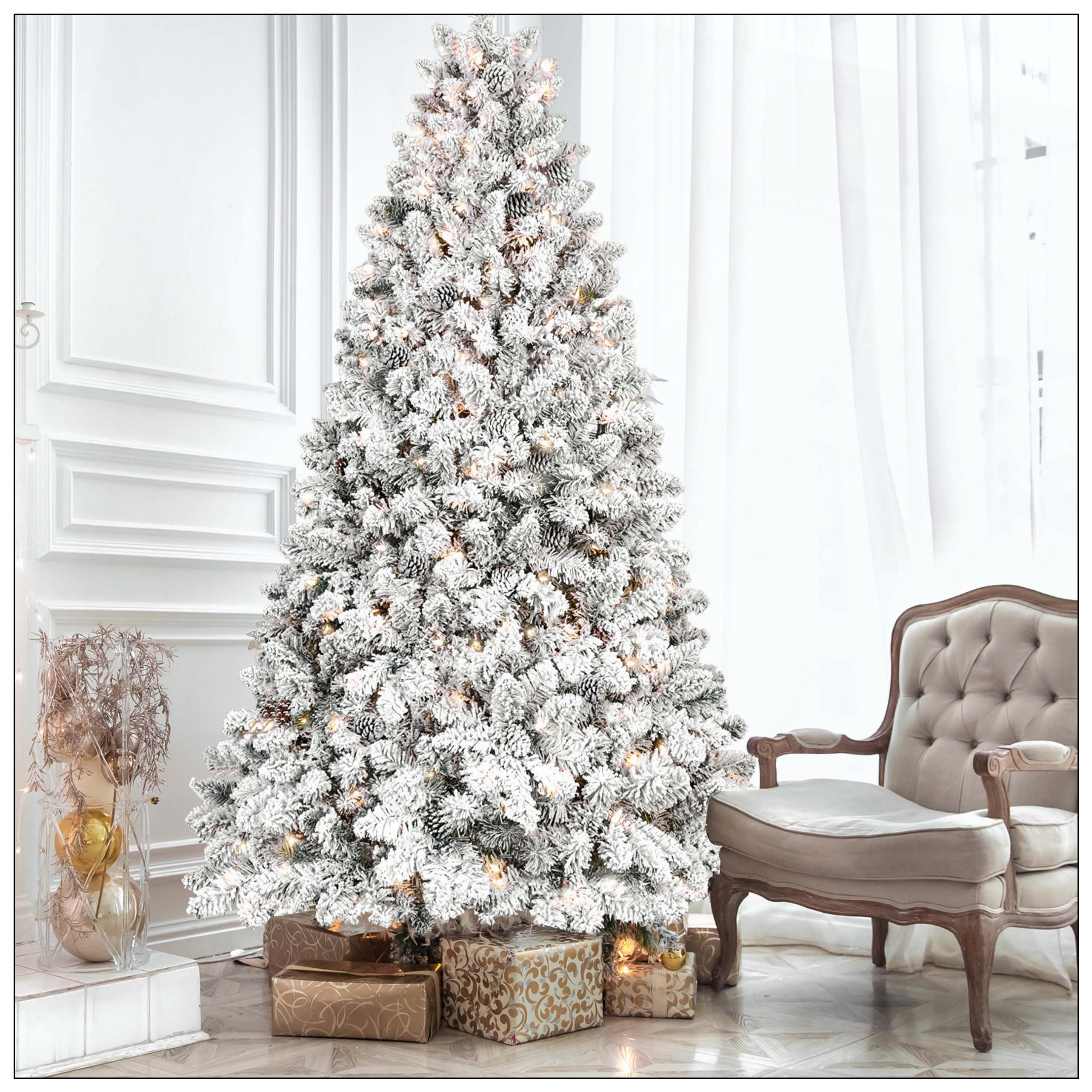 Ophelia & Co. Flocked Christmas Tree With 250 UL Lights And 24 Natural ...