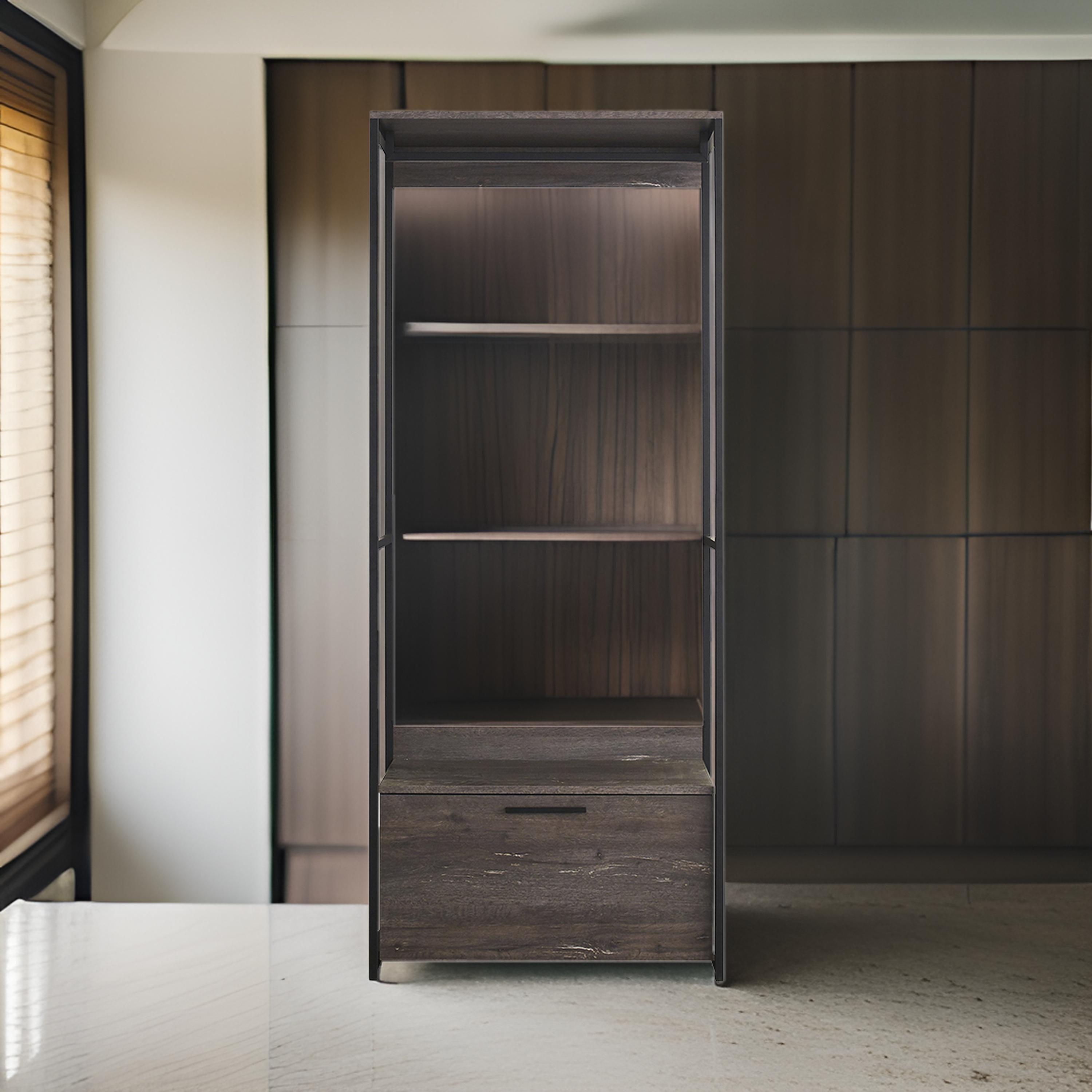 Benjara Gin Modular Closet System, 1 Rustic Gray Drawer, 1 Hanging Rod ...