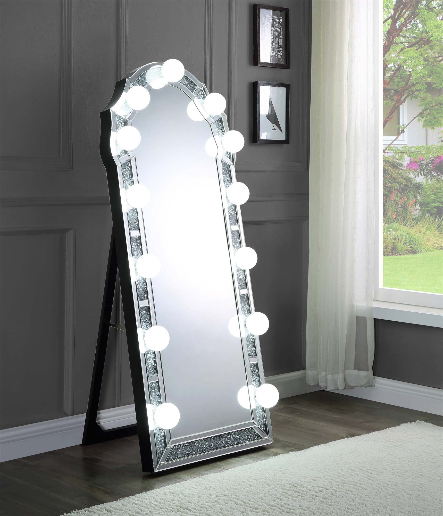 ROOM FULL Noralie II Mirrored & Faux Diamonds Floor Mirror - Wayfair Canada