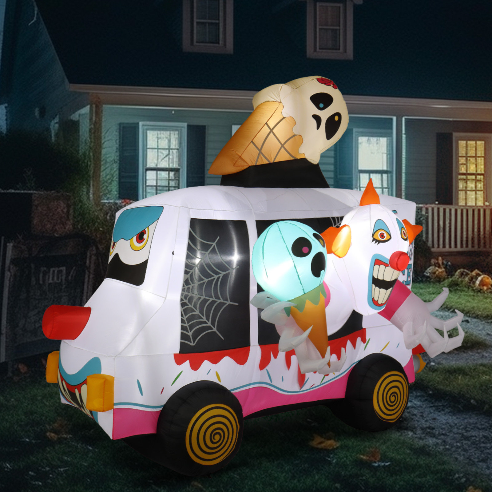 The Holiday Aisle® Halloween Inflatables 8ft Clown Ice Cream Truck ...