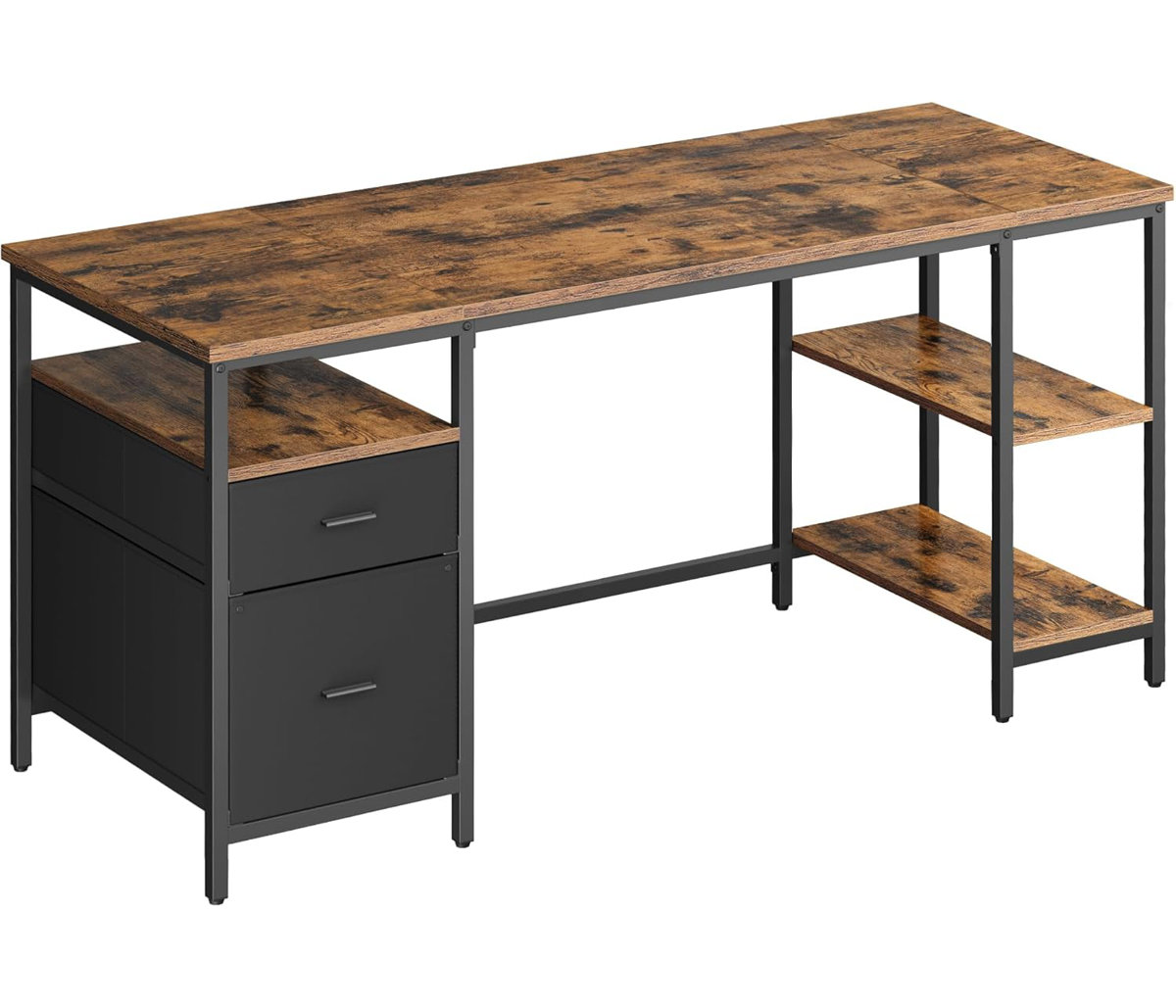 Borough Wharf Computer Desk, Work Desk With Storage, 3 Shelves, 2 ...