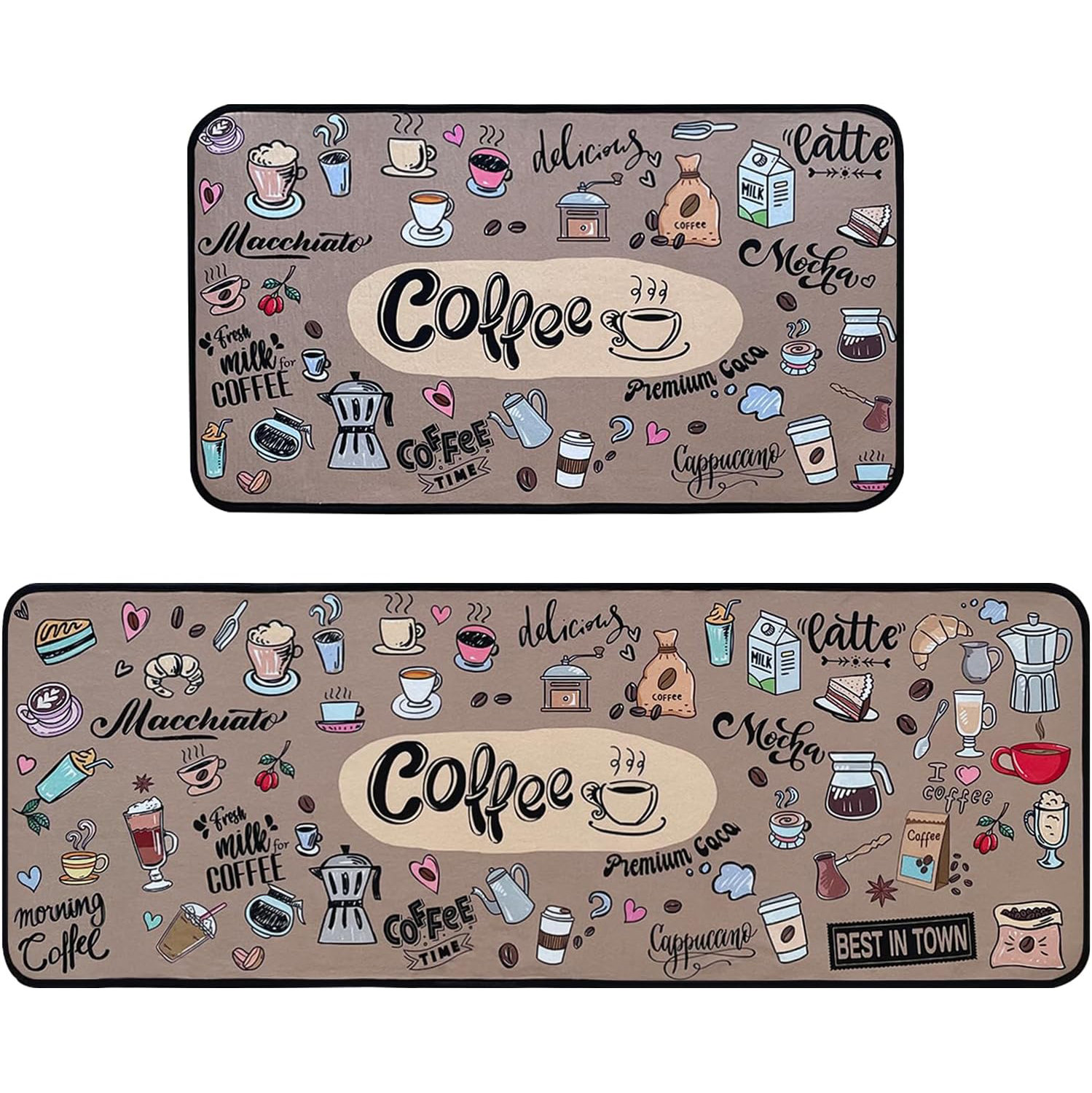 Corrigan Studio® Coffee Kitchen Rugs, Non-Skid Washable Microfiber ...