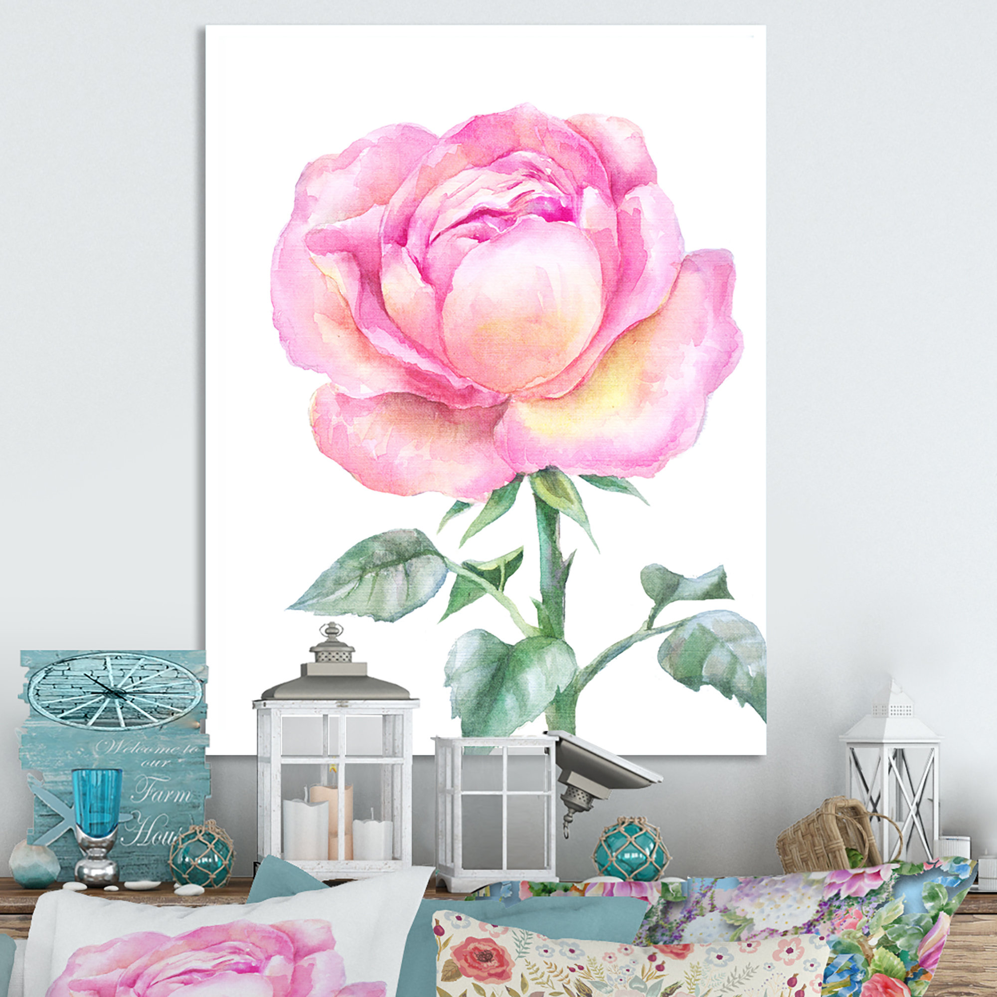 House of Hampton Pink Blooming Rose - Traditional Canvas Art Print ...