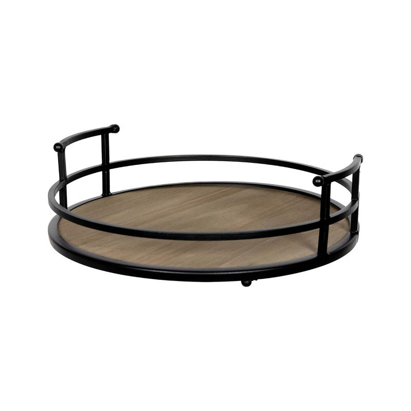17 Stories Home Decor Metal and Wood Round Tray, Wooden Coffee Table ...
