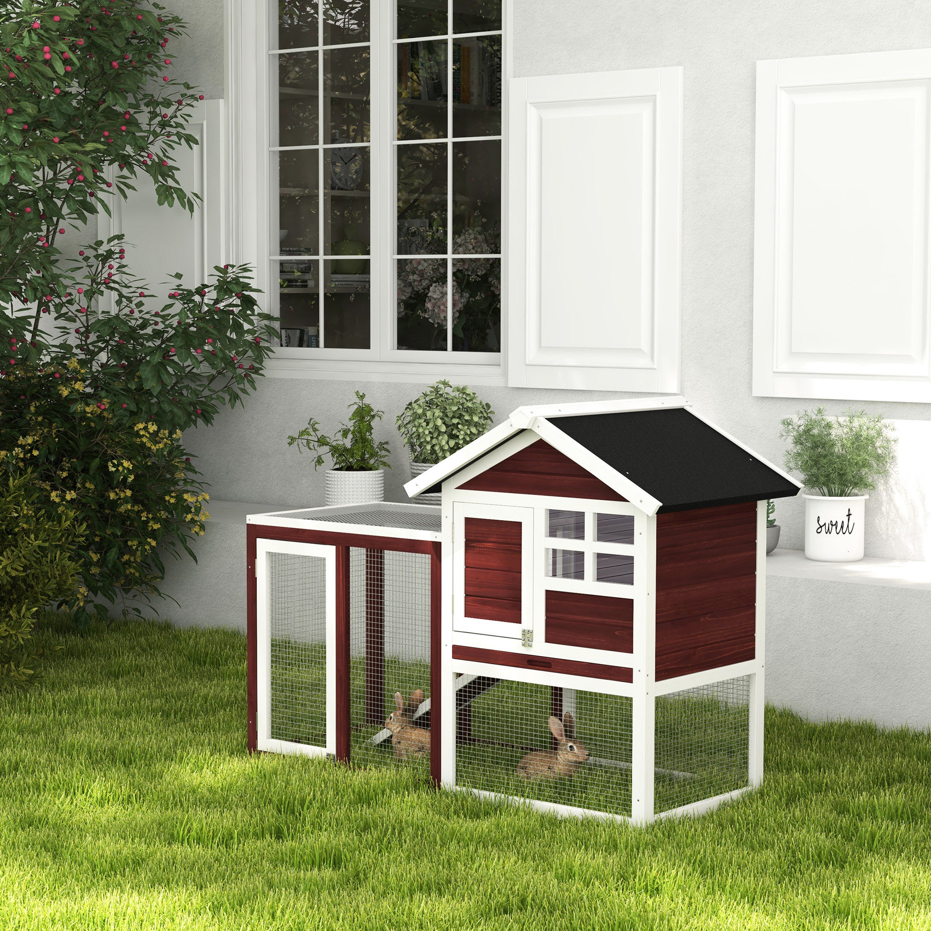 One Allium Way Rabbit Cage 48 "- Toit d'asphalte pour abri, bois ...