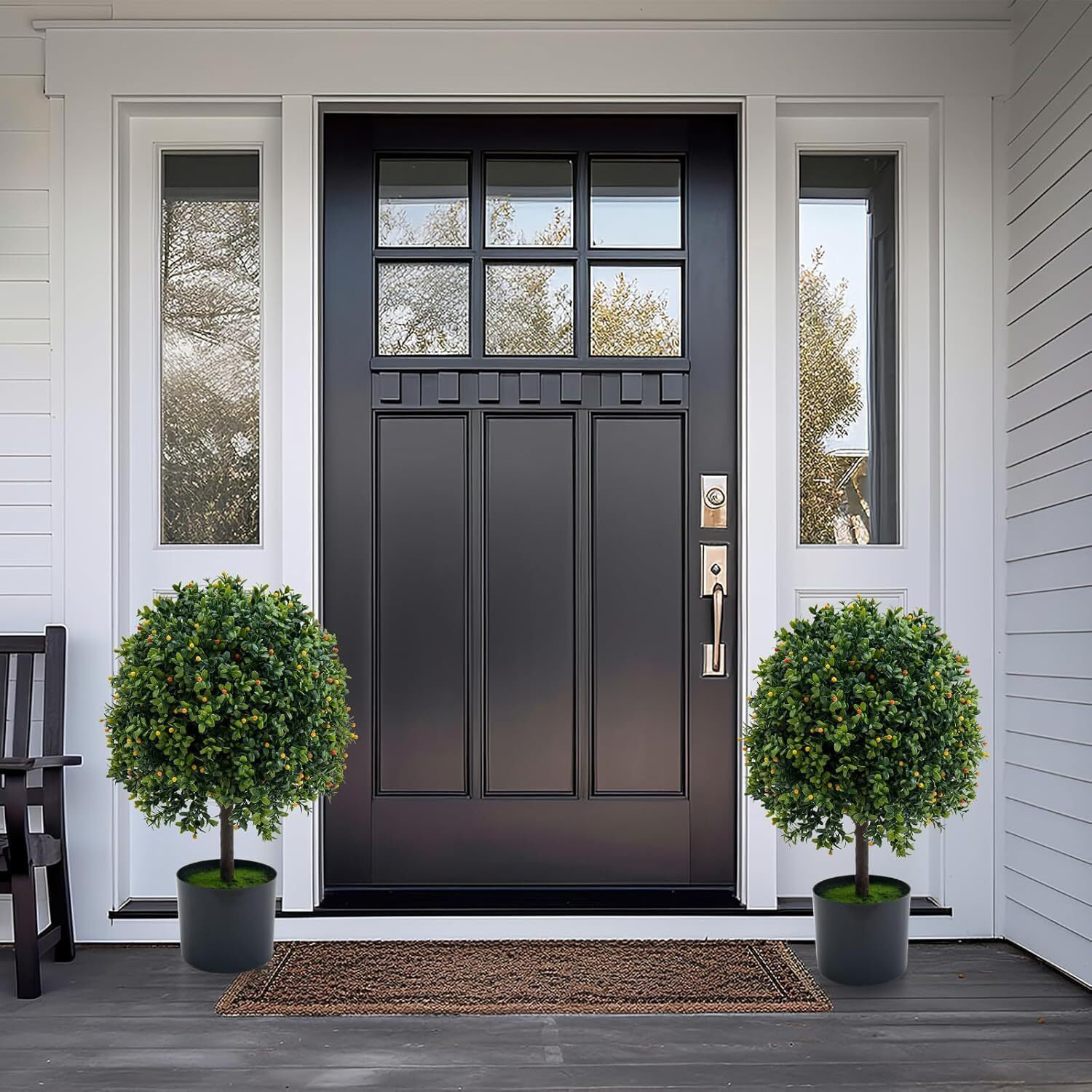 Ebern Designs 20" Artificial Topiary Plants Set of 2, Fake Boxwood Ball ...