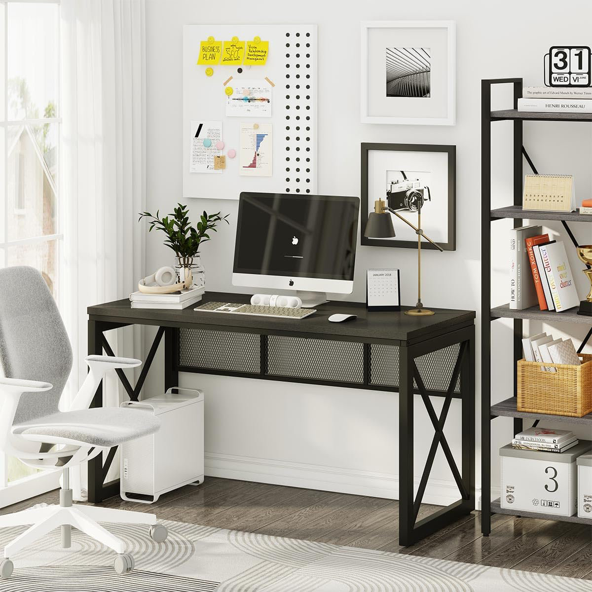 17 Stories Desk, Wood Computer Desk, Industrial Office Desks, Sturdy ...