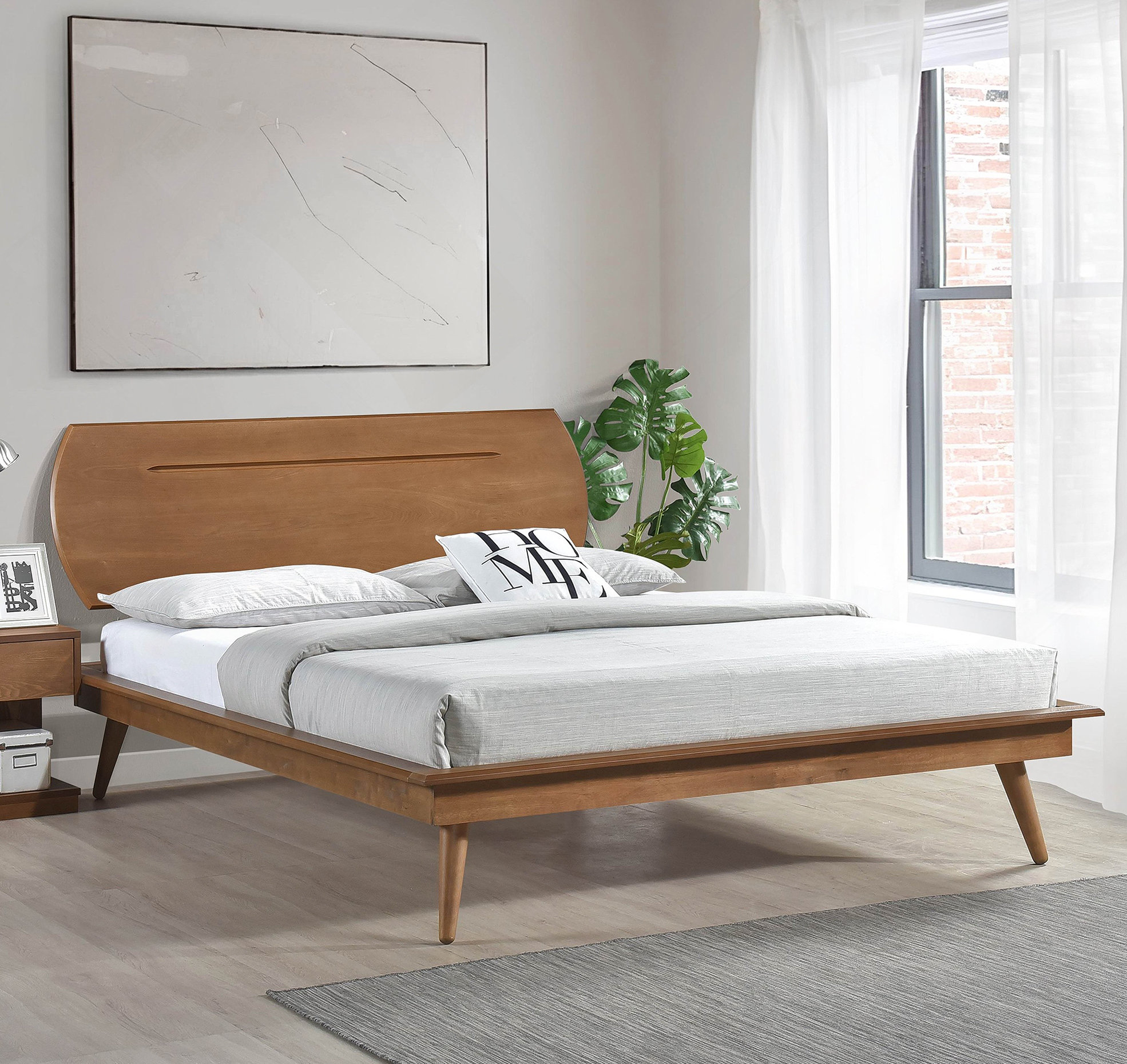 George Oliver Country Casual Style Platform Bed with Oval Headboard 1pc ...
