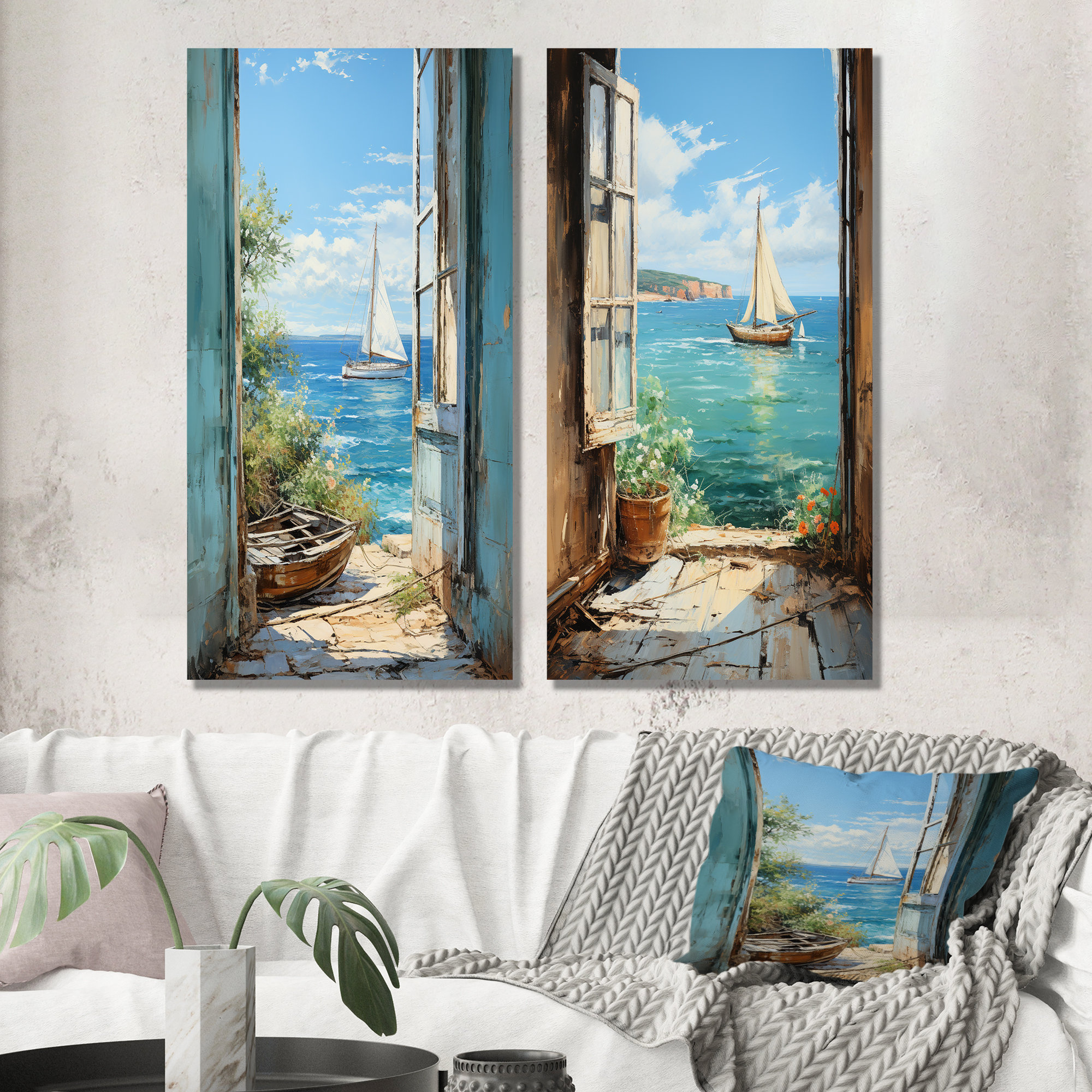 Beachcrest Home™ Sailing Boat Ocean Windows View II - Coastal Windows ...