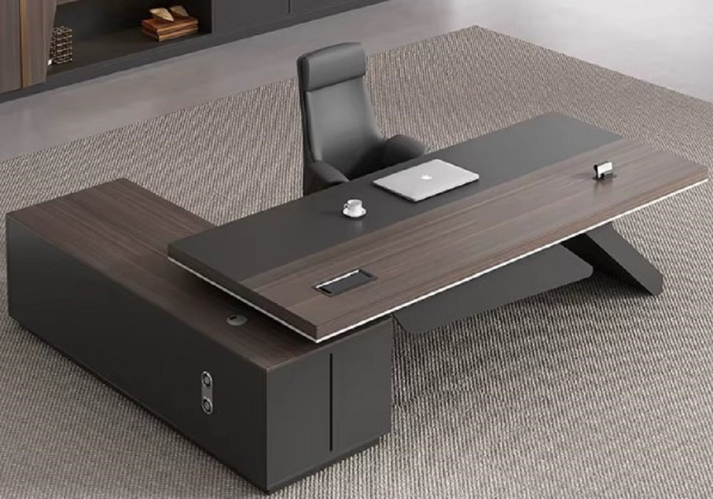 Glamour Furnishings Luxury Mid-Century Black L-Shaped Executive Desk ...