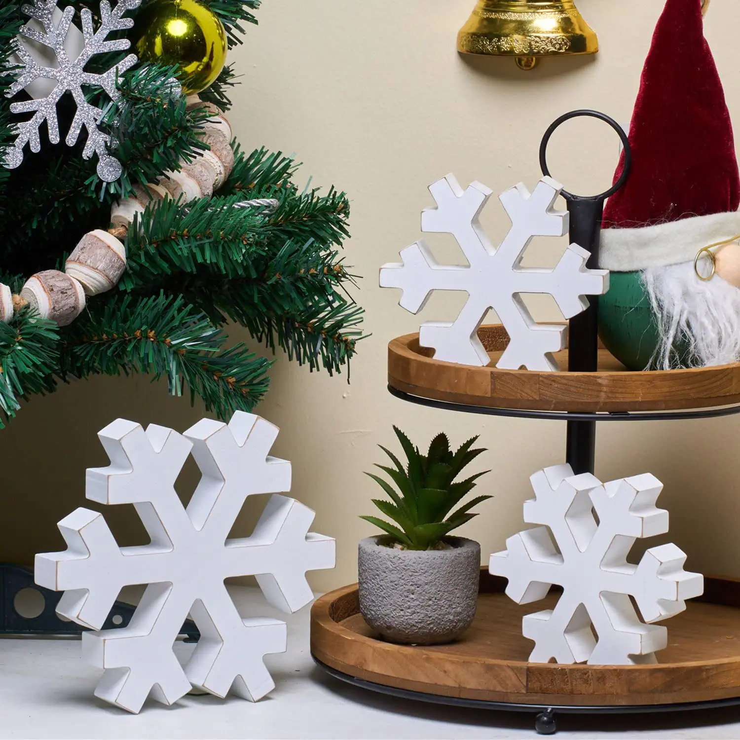 The Holiday Aisle® 3PCS Large Christmas Wooden Chunky Snowflake Block ...