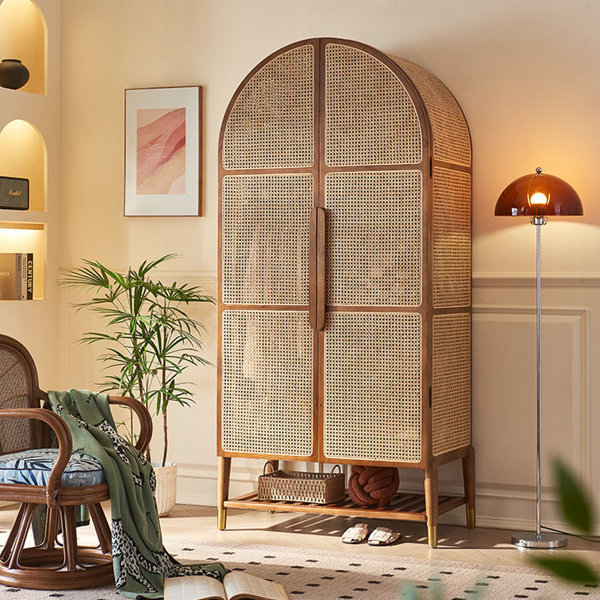 Dream cabinet Rattan Double Door Storage Cabinet With Shelves Accent ...