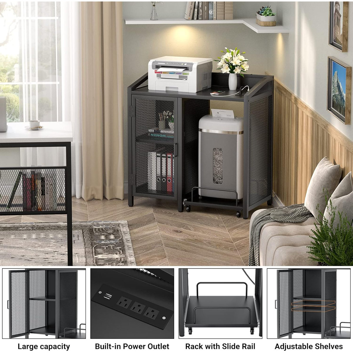 BY Family Modern Vertical File Cabinet With Paper Shredder Stand, Built ...