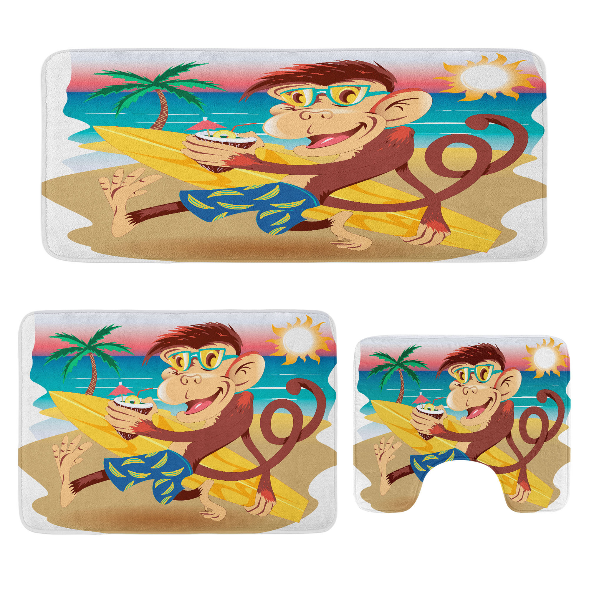 Bay Isle Home™ Monkey Bathroom Rug Set 3 Pieces U-Shape & Rectangle ...