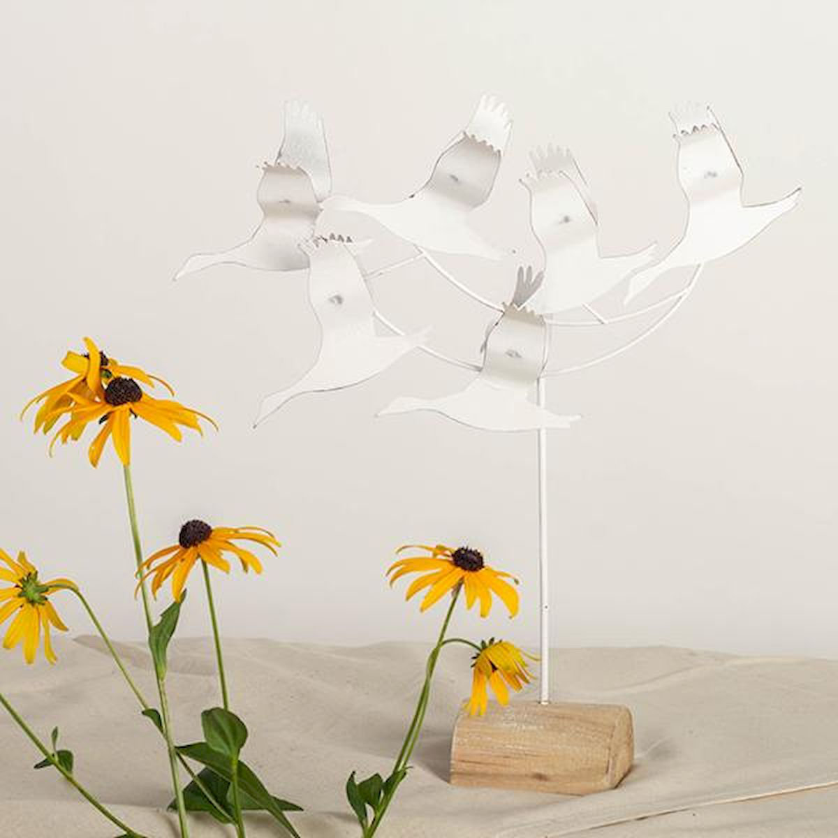 Red Barrel Studio White Metal Flock Of Geese On Wooden Stand Garden ...