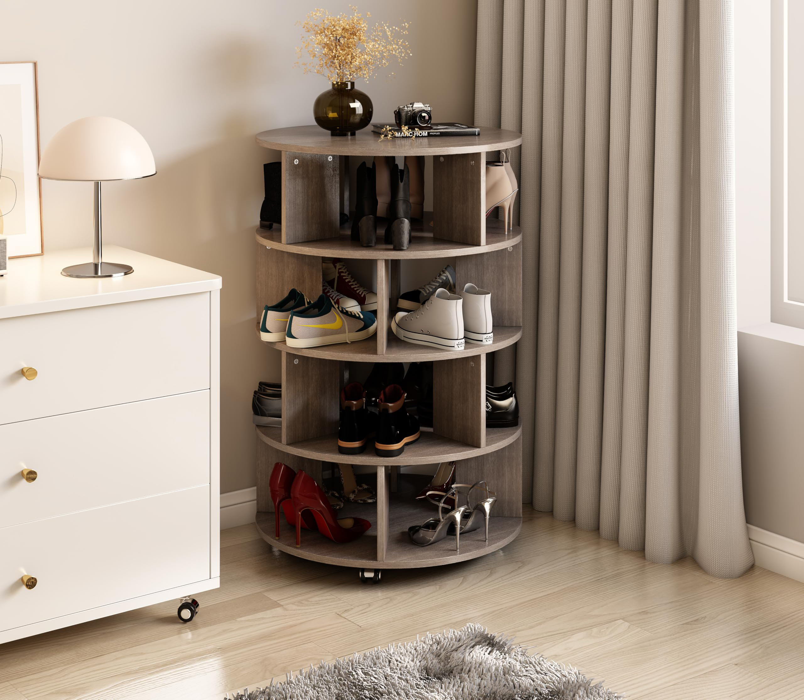 Latitude Run® Rotating Shoe Rack Tower, 4 Tier Design 360° Spinning ...