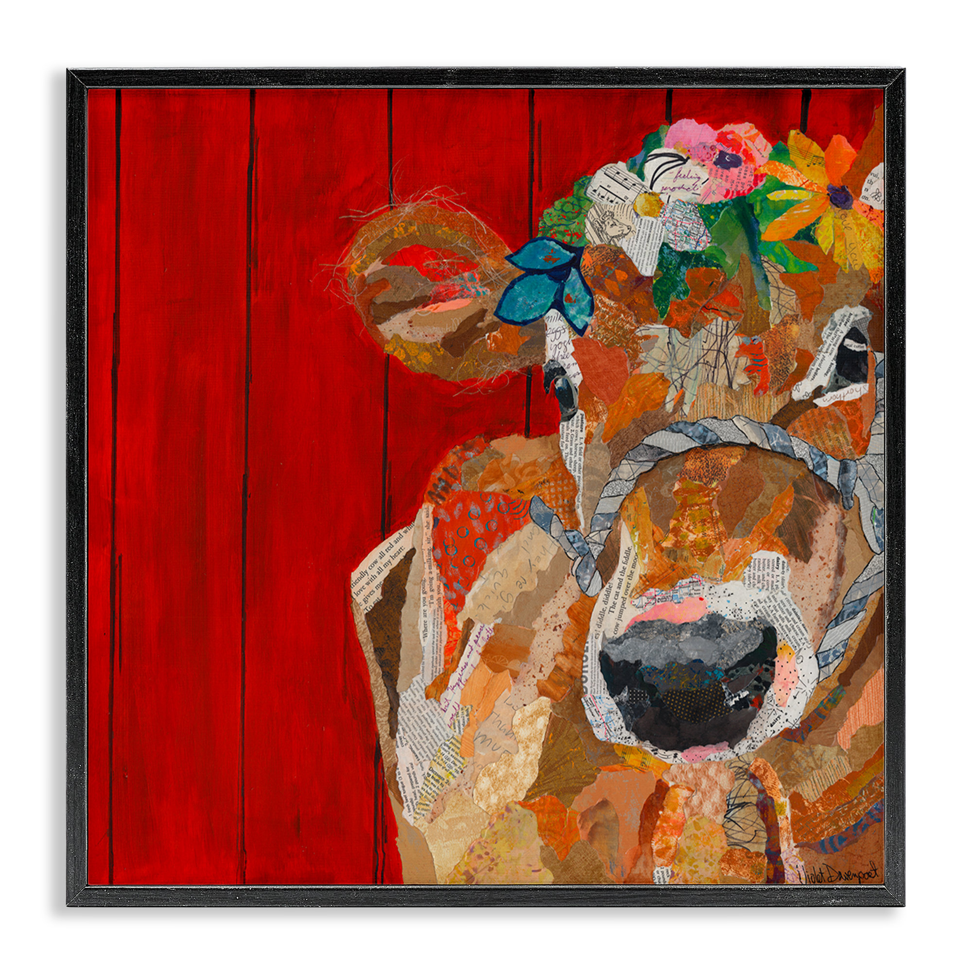 Stupell Industries Red Barn Cow Collage Black Framed Giclee Art by ...