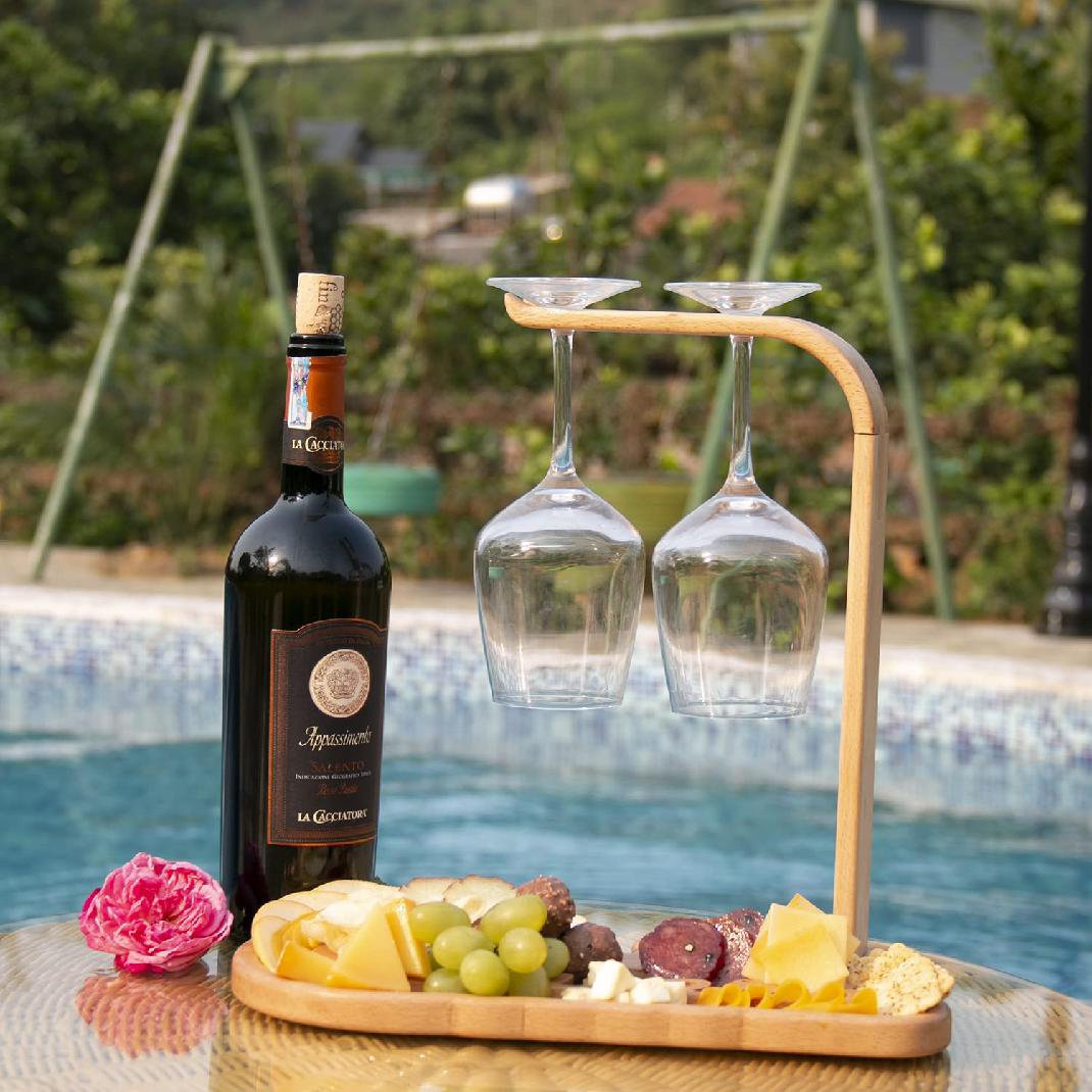 Prep & Savour Wooden Wine Stand Wine Bottle Glass Holder | Wayfair